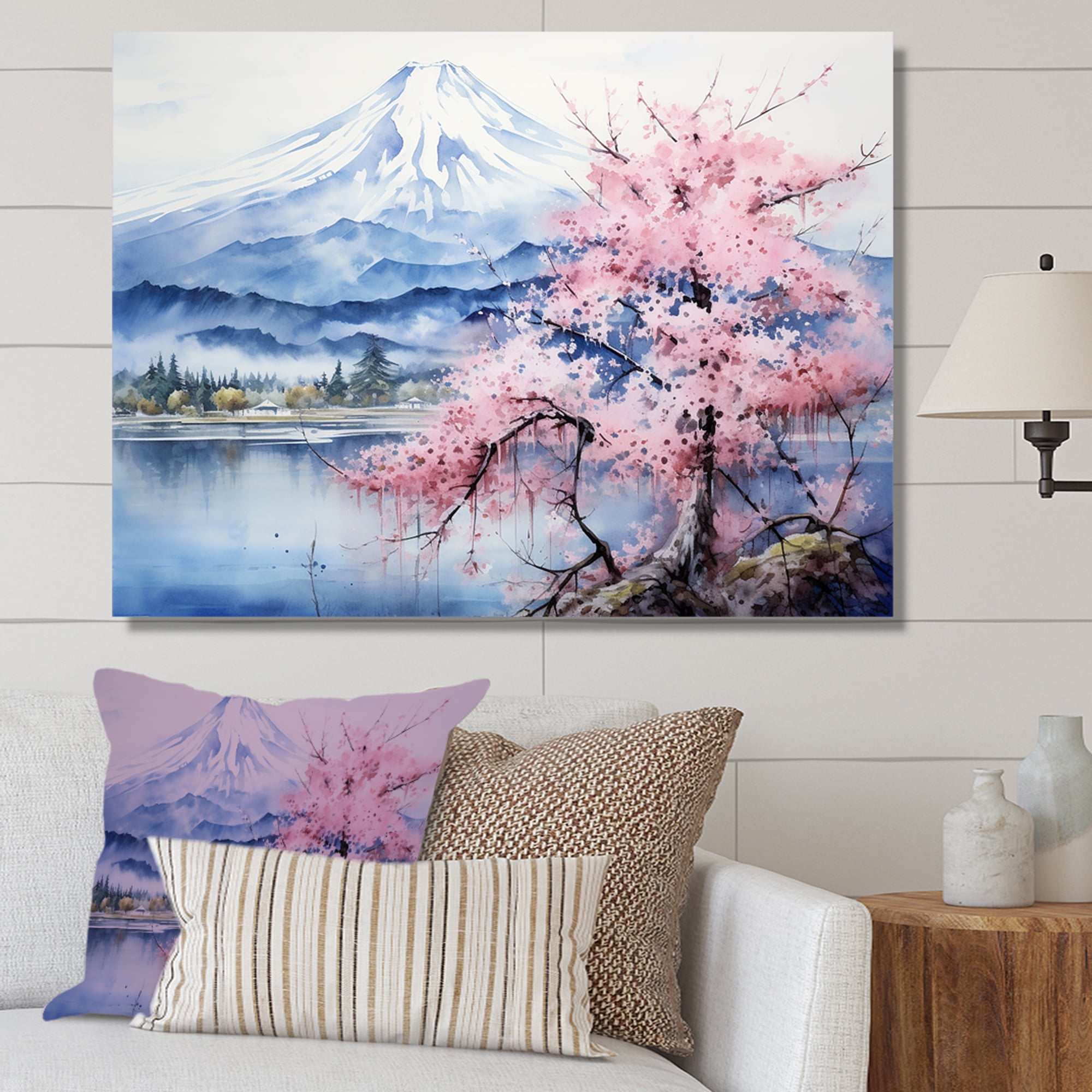 Designart "Japanese Cherry Blossom Waterside" Cherry Blossom Wall Decor ...