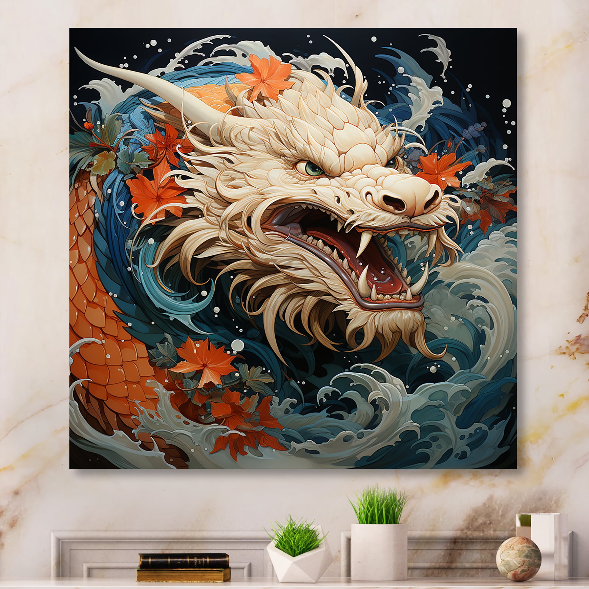 Designart "Japanese Dragon and Wave Off Kanagawa I" Abstract Wall Art ...