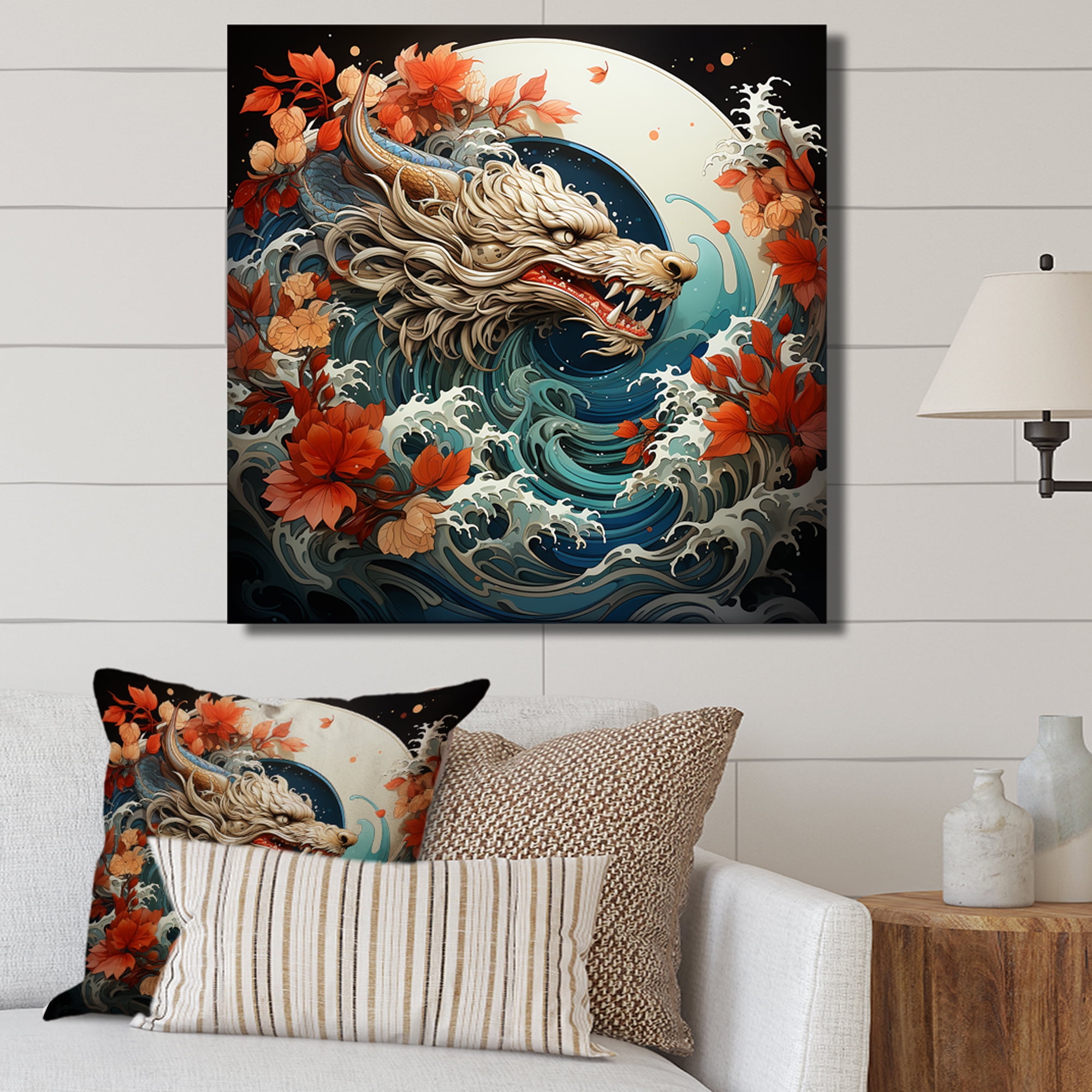 Designart "Japanese Dragon and Wave Off Kanagawa II" Abstract Wall Art ...
