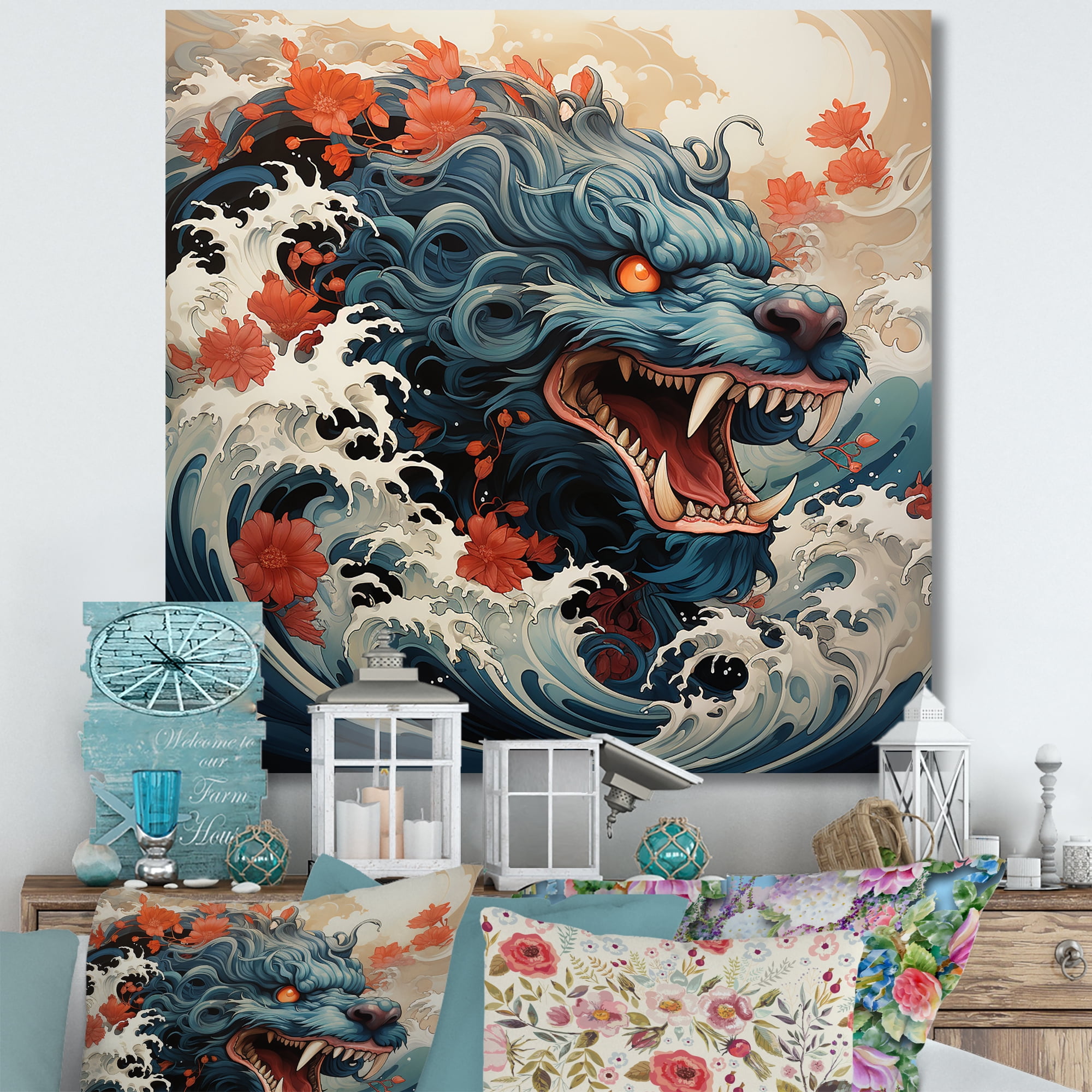 Designart "Japanese Dragon and Wave Off Kanagawa IV" Abstract Wall Art ...