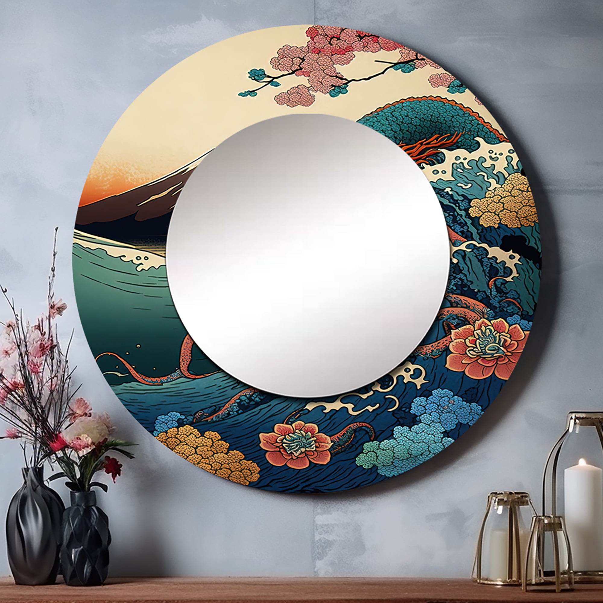 Designart "Japanese Scenery with Lizard" Landscape Rund Mirror For Wall ...