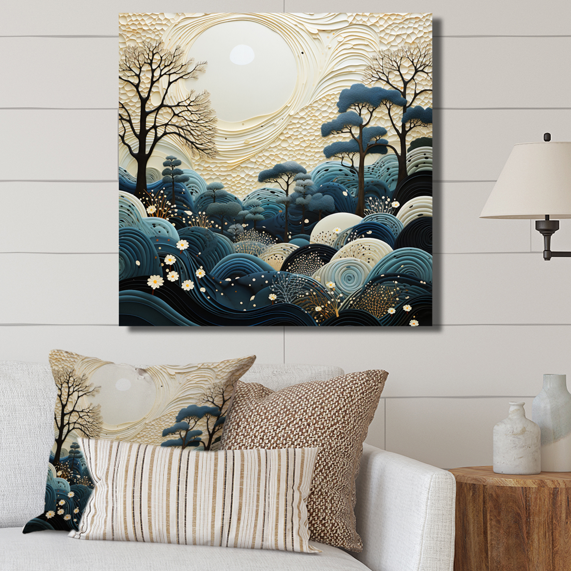 Designart "Japon Art Blue peaceful Zen Minamlism Landscape IV" Japanese ...