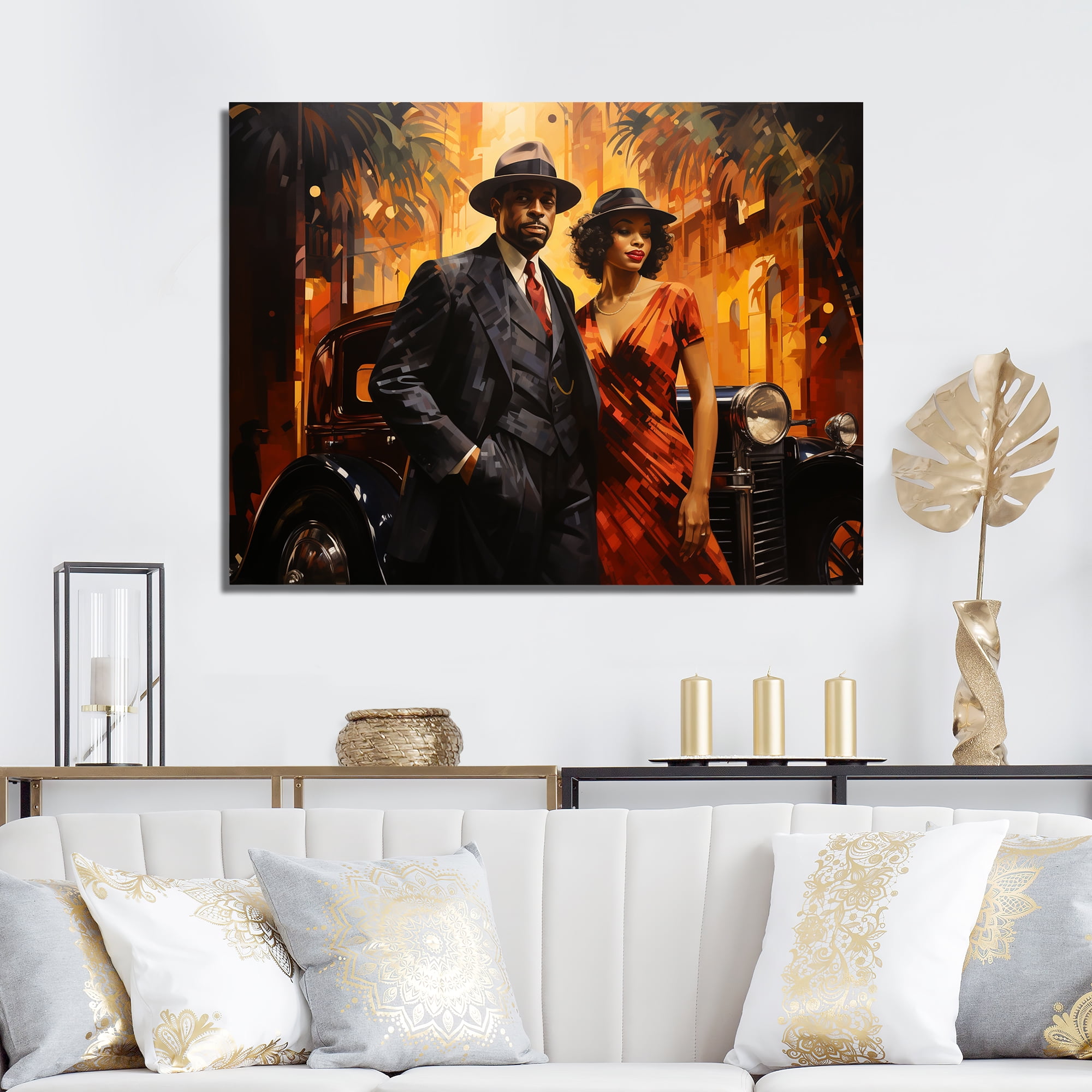 Designart "Jazz Couple in Black and Red Harlem Renaissance II" People ...