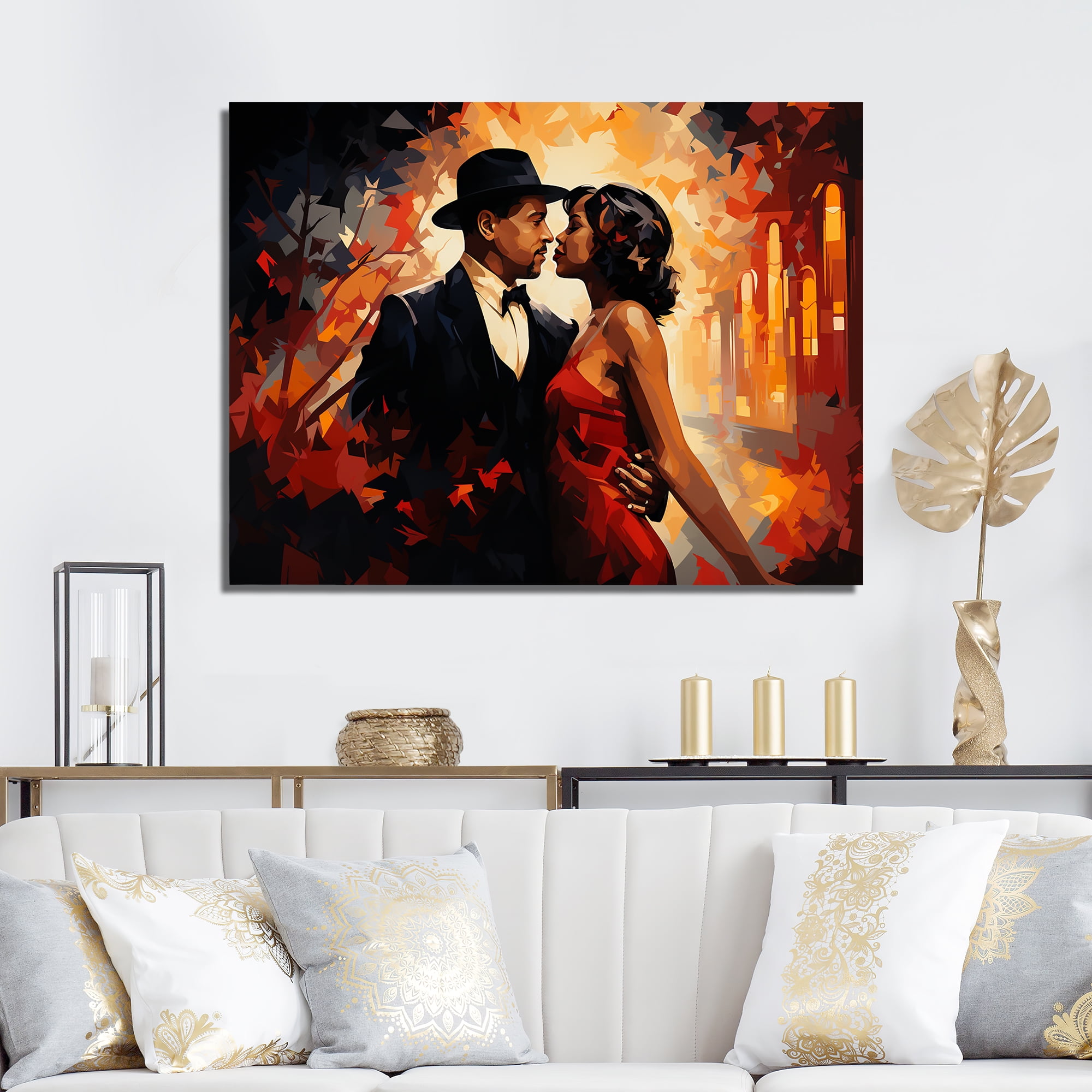 Designart "Jazz Couple in Red and Orange Harlem Renaissance" People ...