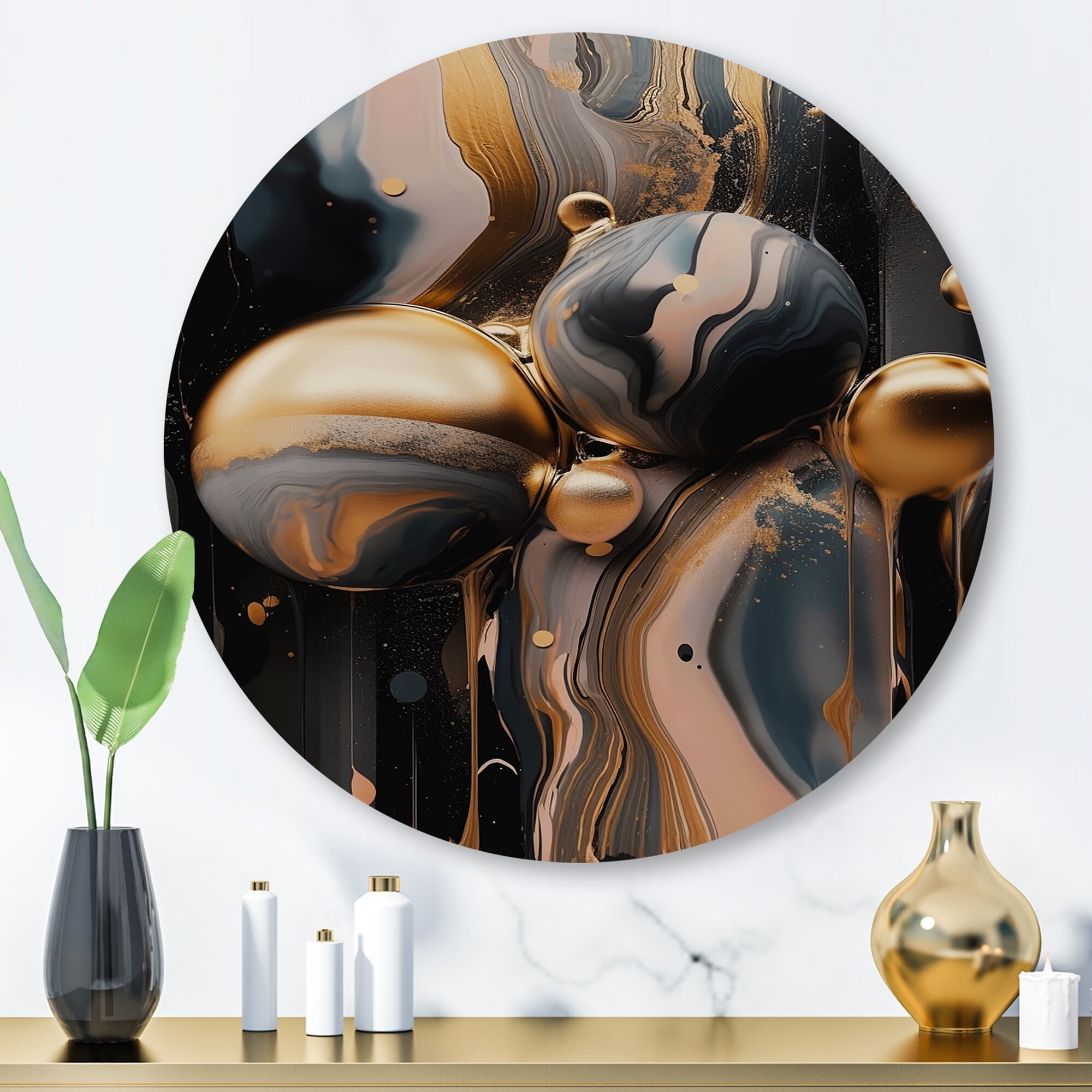 Designart "Journey Through Marble Gold and Black II" Abstract Marble ...