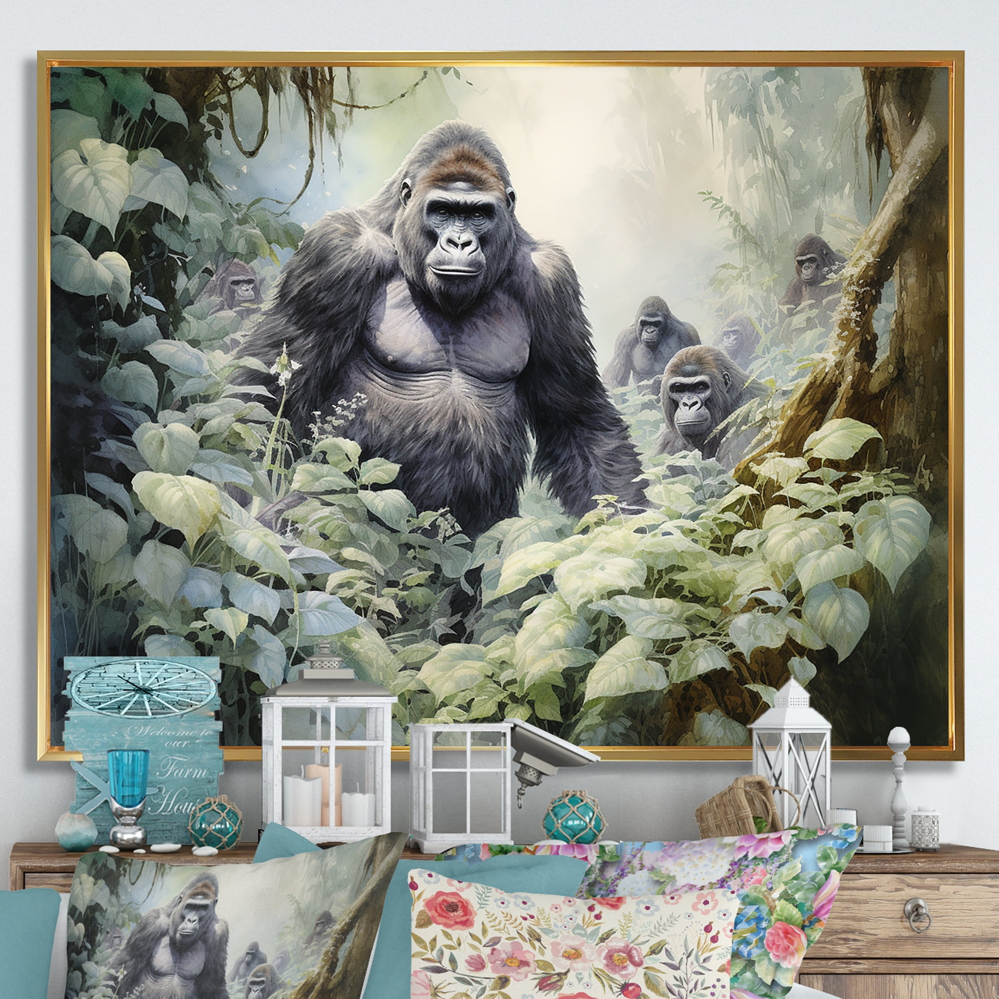 Designart "Journey Through The Jungle With A Gorilla" Gorilla Floater ...