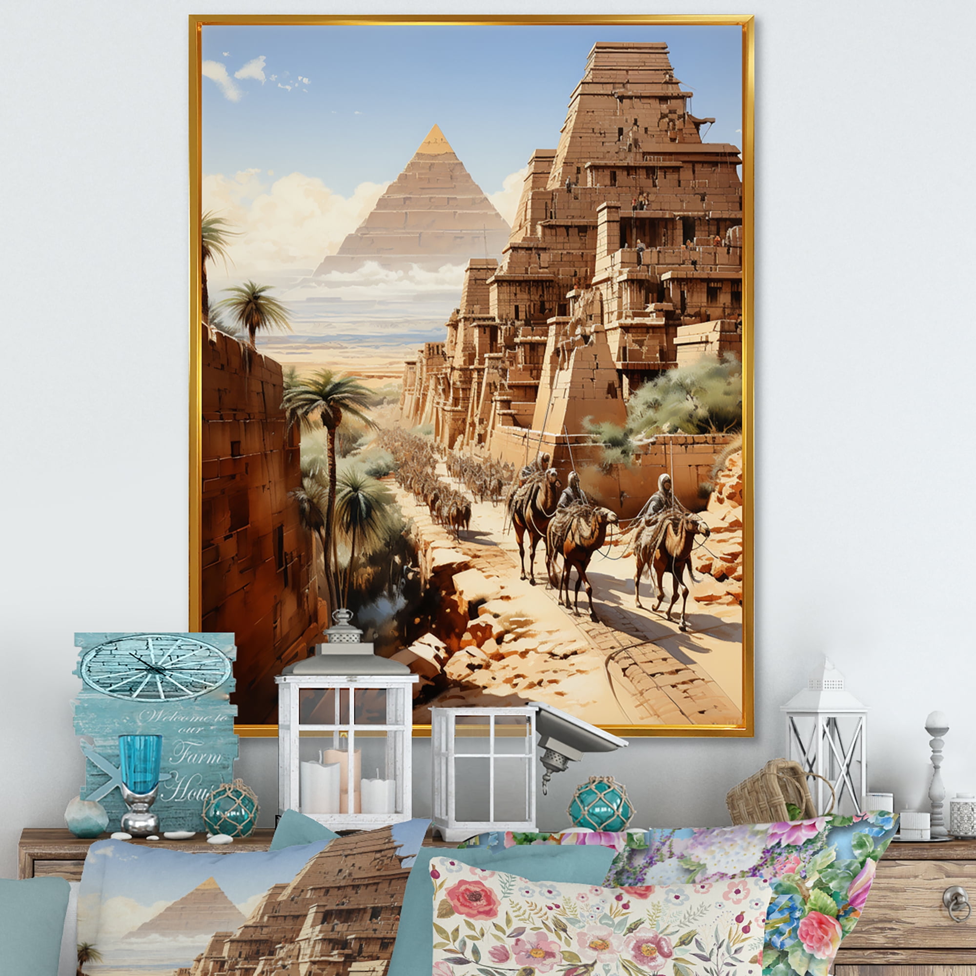 Designart "Journey of the Pharaohs in Egypt" Animals Floater Framed ...