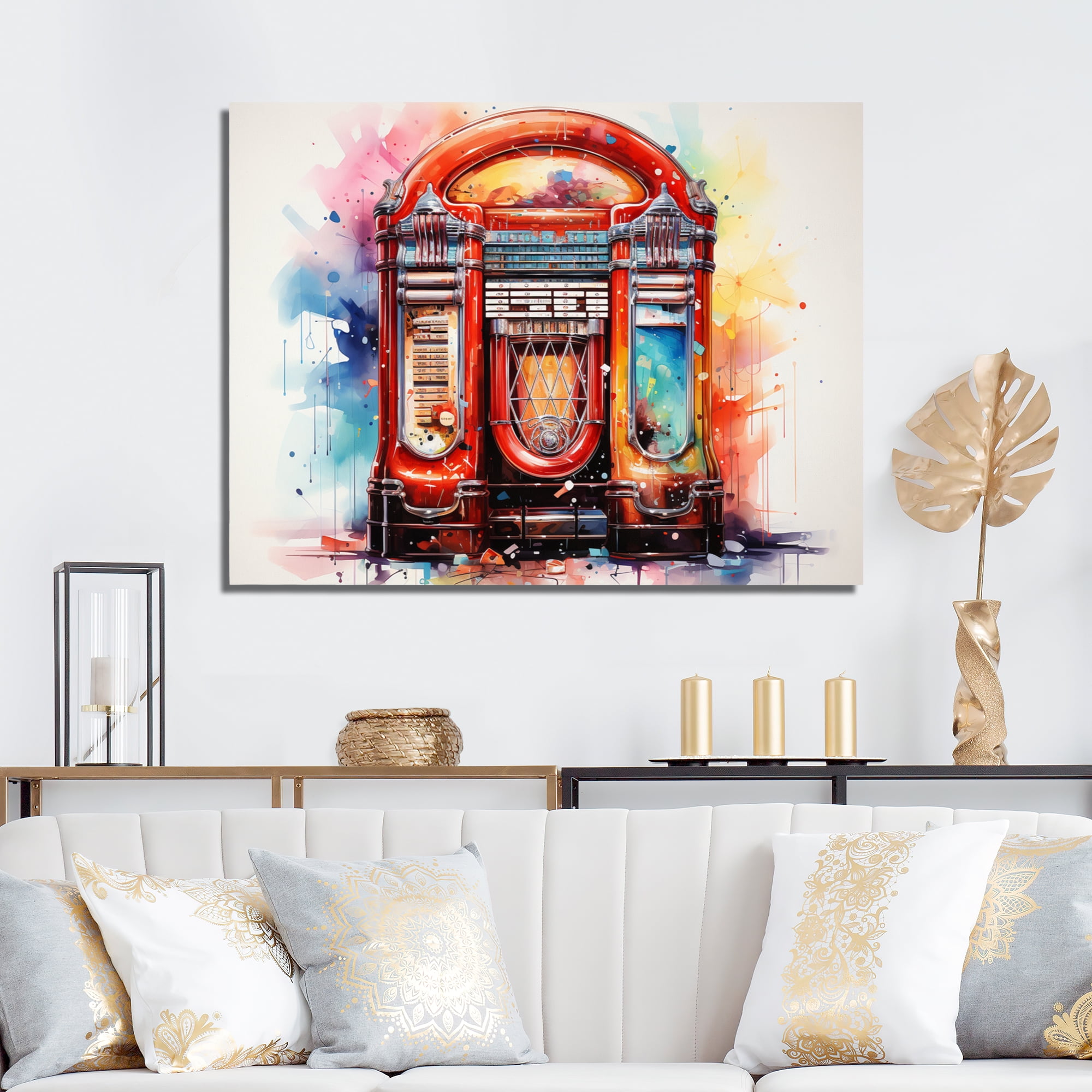 Designart "Jukeboxe Retro Resonance Painting I" Music Canvas Print ...