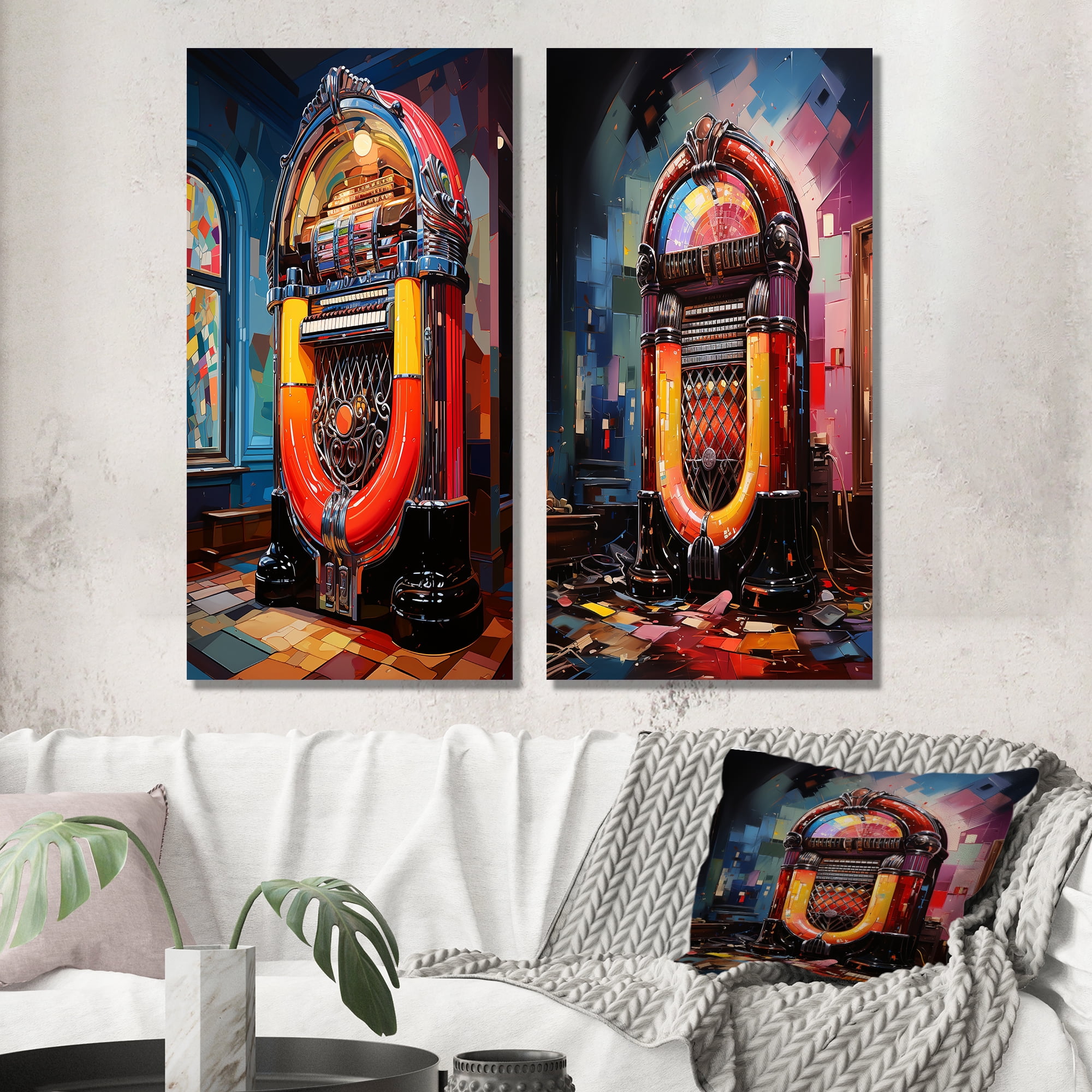 Designart "Jukeboxes Nostalgic harmonies I" Jukeboxes Wall Art Set Of 2 ...