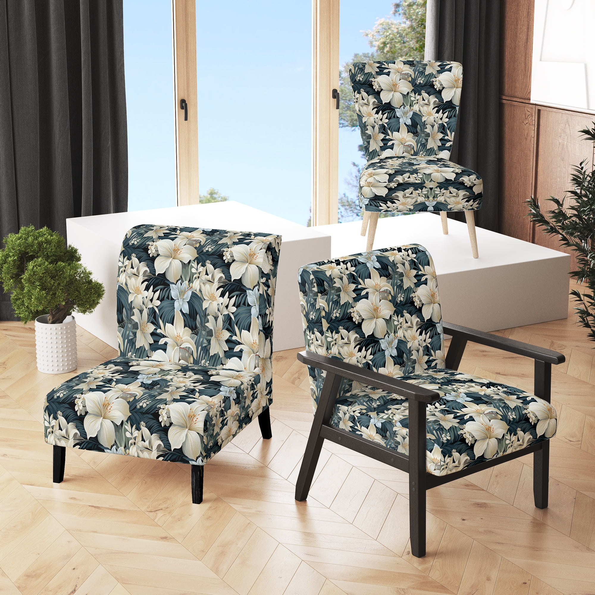 Designart "Jungle Hues In Neutrals" Gray Tropical Upholstered Accent ...