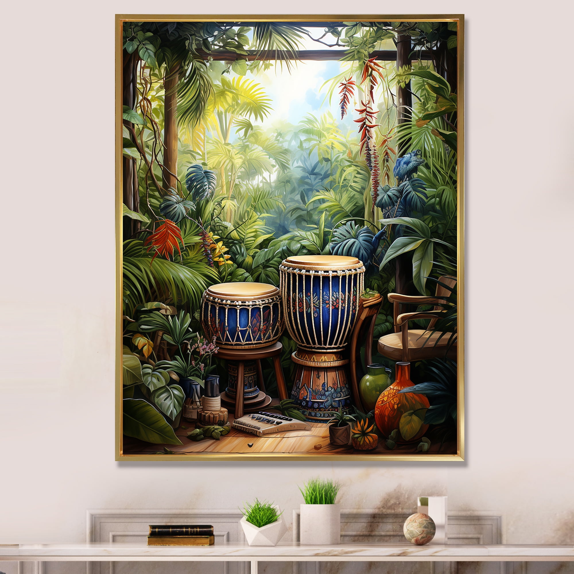 Designart "Jungle Tamtam Percussion Drum II" Music Framed Wall Art ...