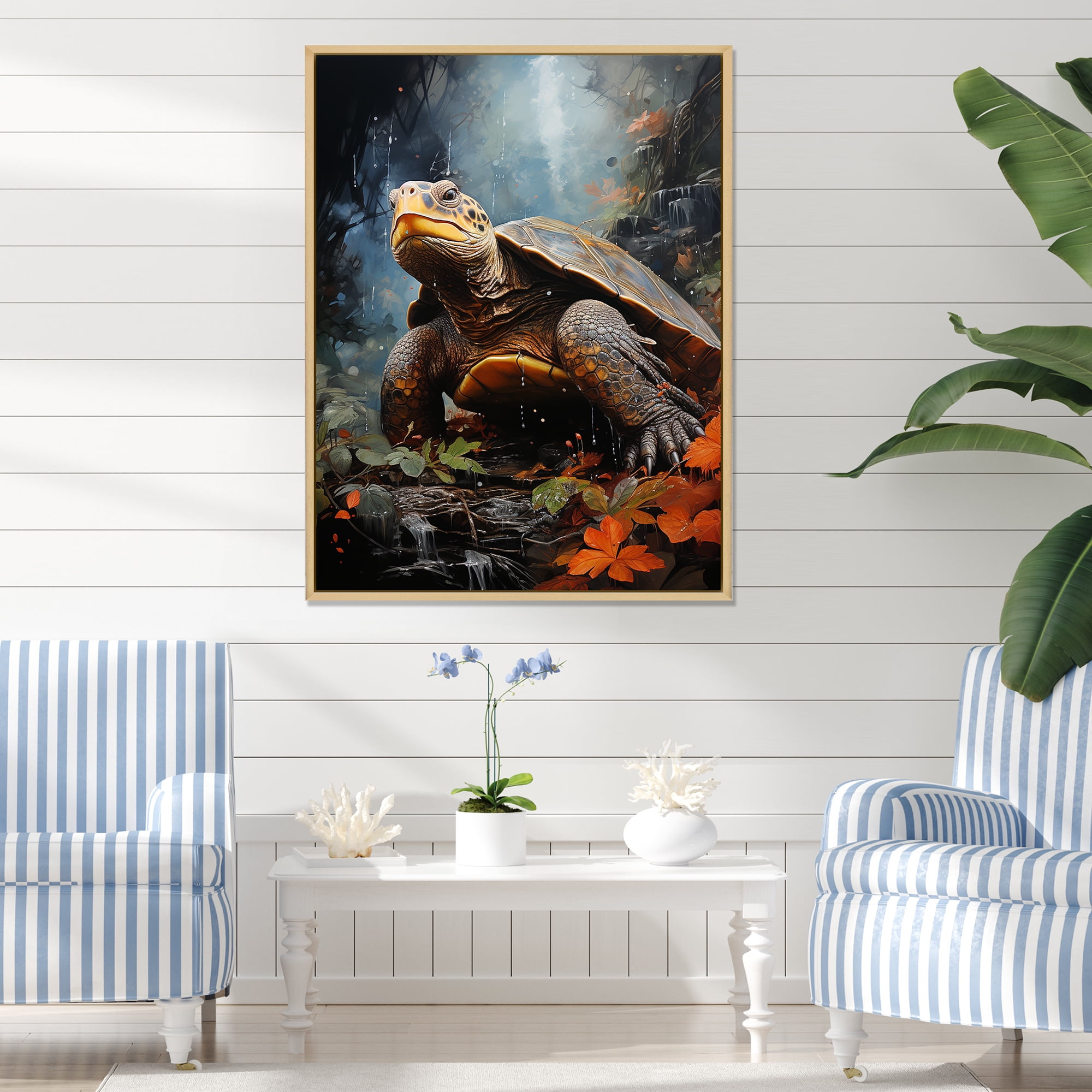 Designart "Jungle Turtle In Surrealism" Animals Turtle Floater Framed ...