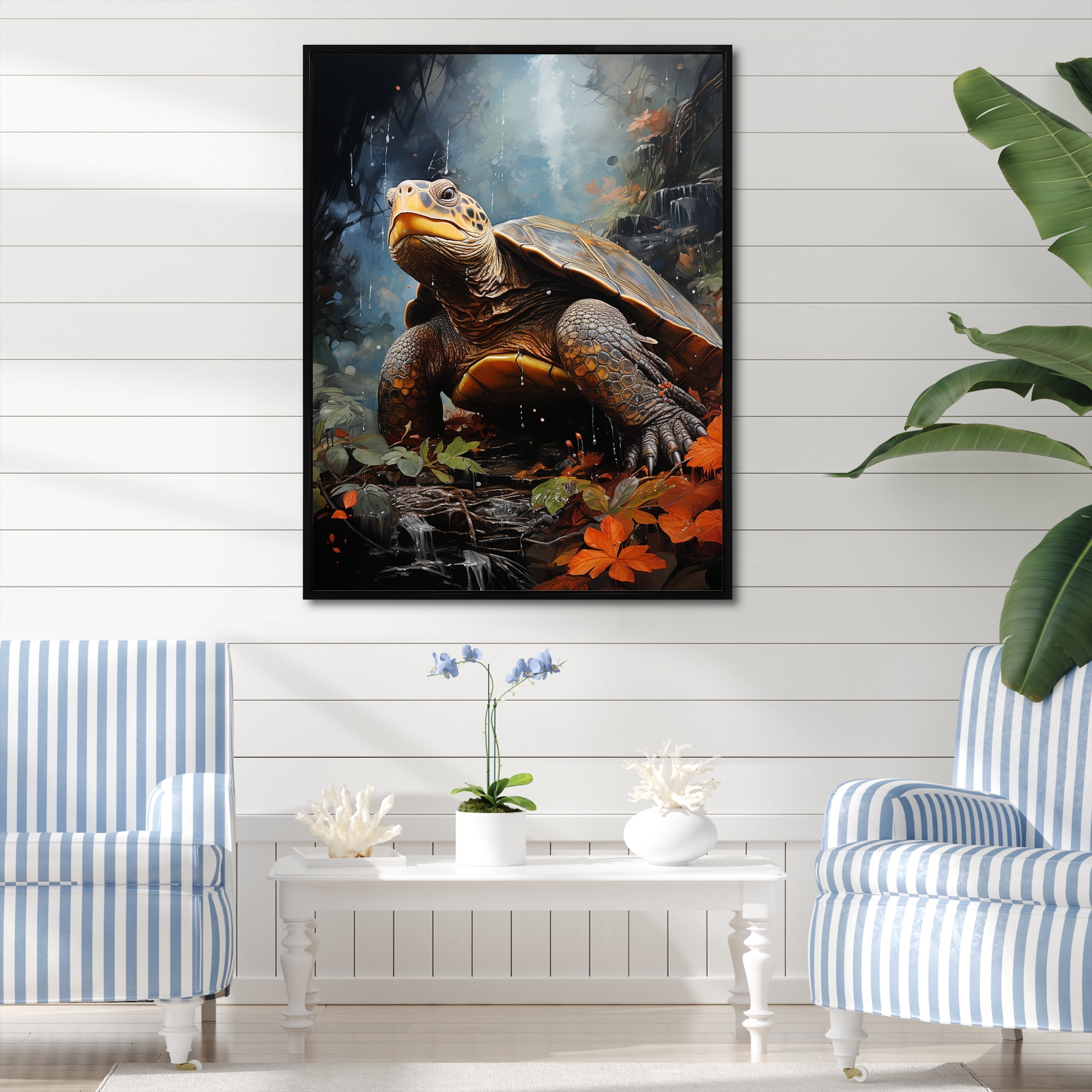 Designart "Jungle Turtle In Surrealism" Animals Turtle Floater Framed ...
