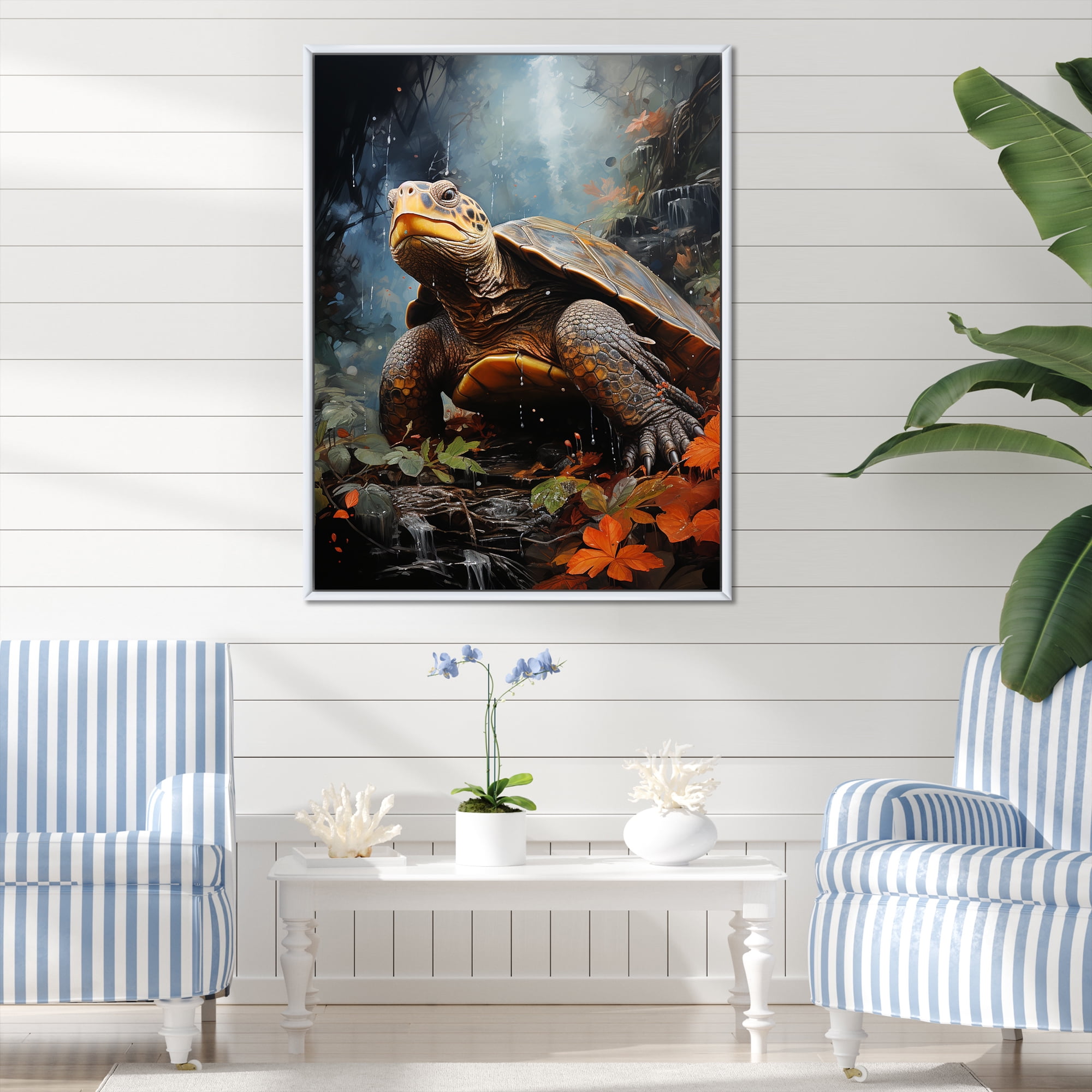 Designart "Jungle Turtle In Surrealism" Animals Turtle Floater Framed ...
