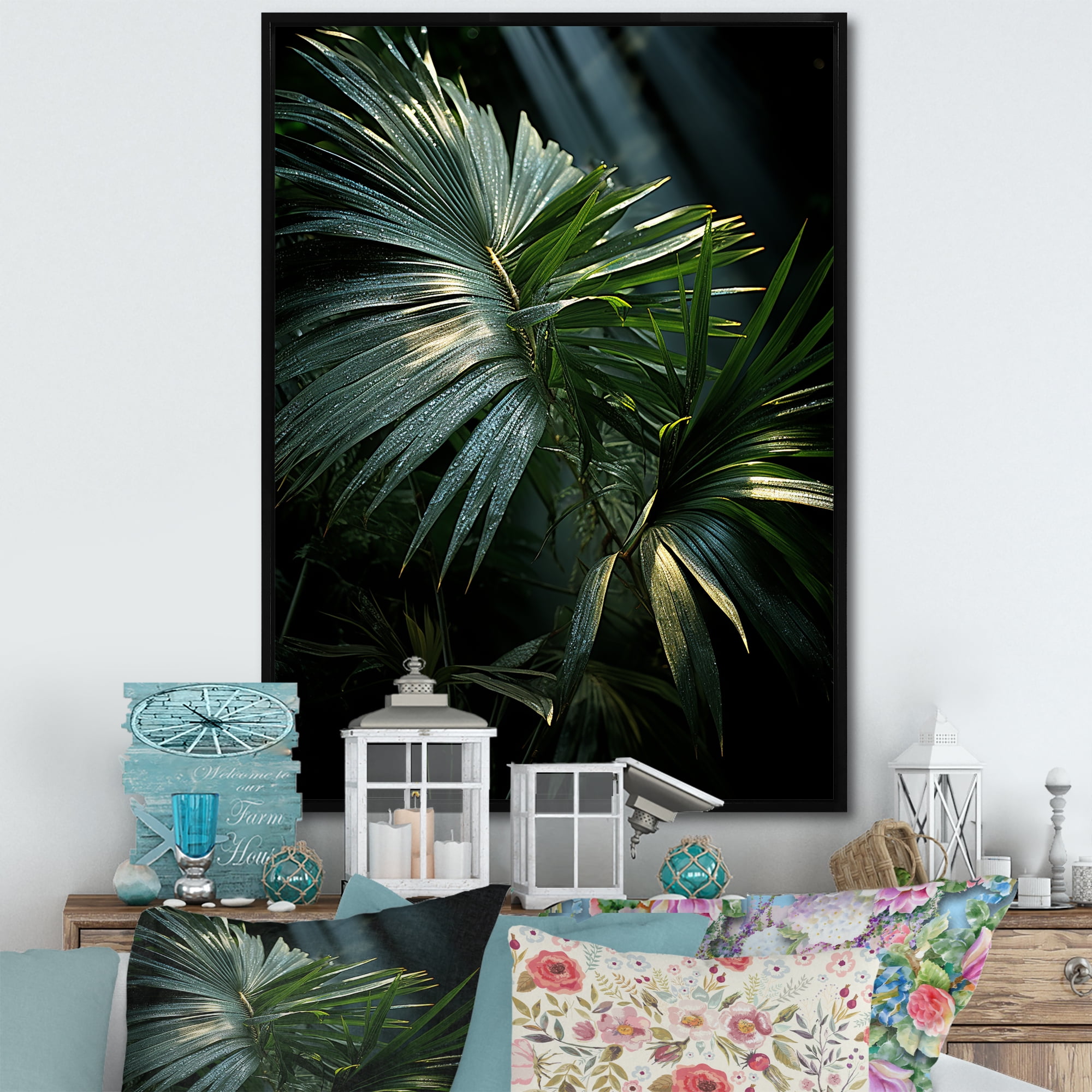 Designart "Jungle of Palm Trees I" Floral Floater Framed Canvas Print ...