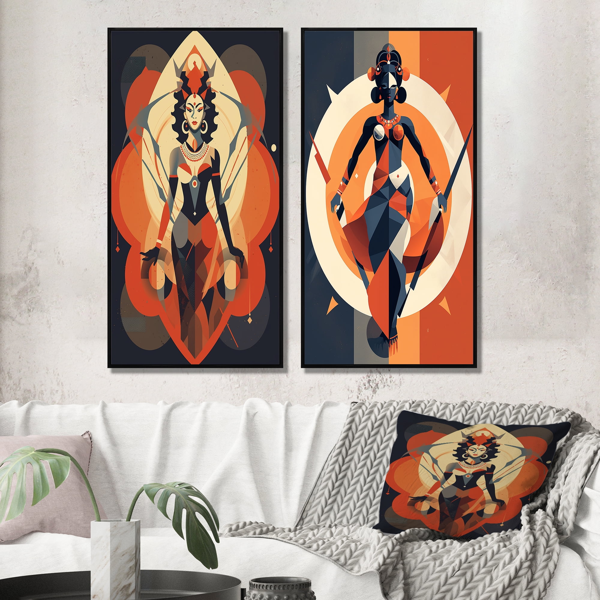 Designart "Kali, the Tantric Goddess Retro Illustration II" Hinduisim Framed Wall Art Set Of 2 ...