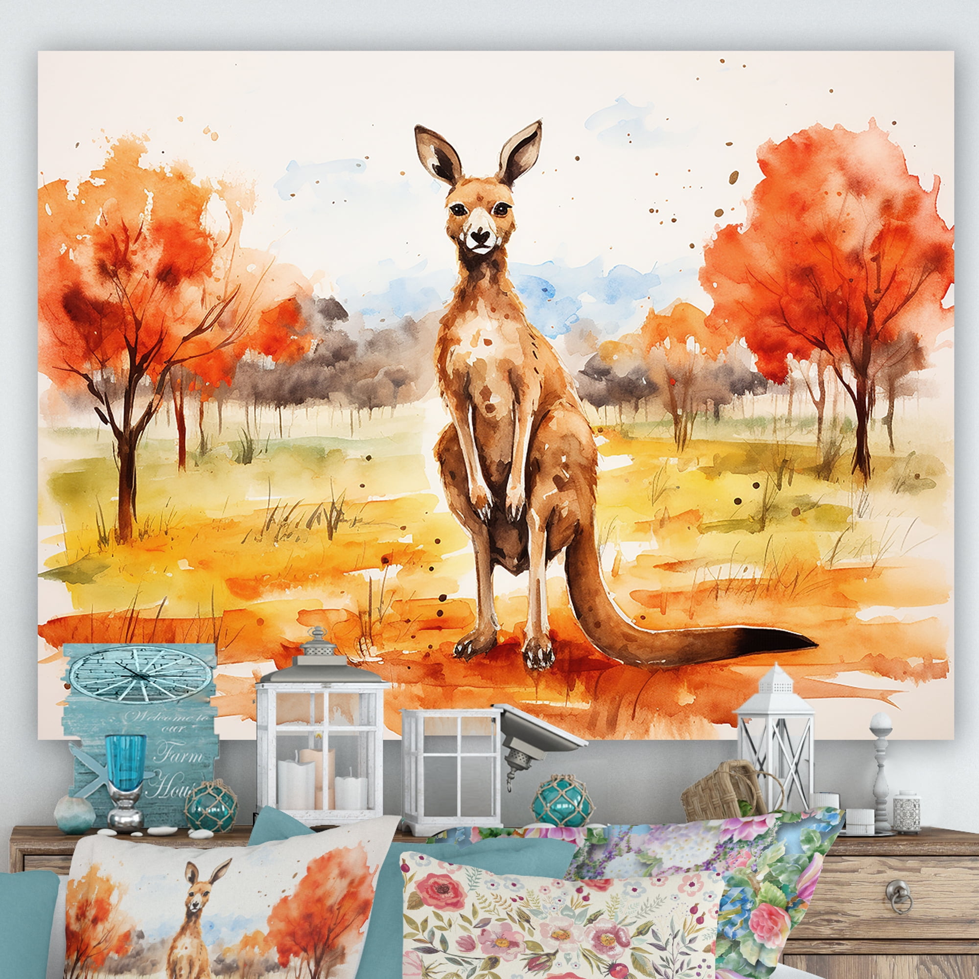 Designart "Kangaroo Life in Brown and Orange" Animals Wall Art - Modern ...