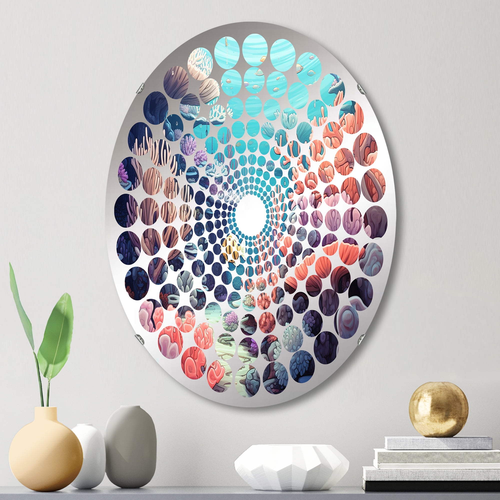Designart "Kawaii Coral Reef" Coastal Coral Under Water Radial Dot ...
