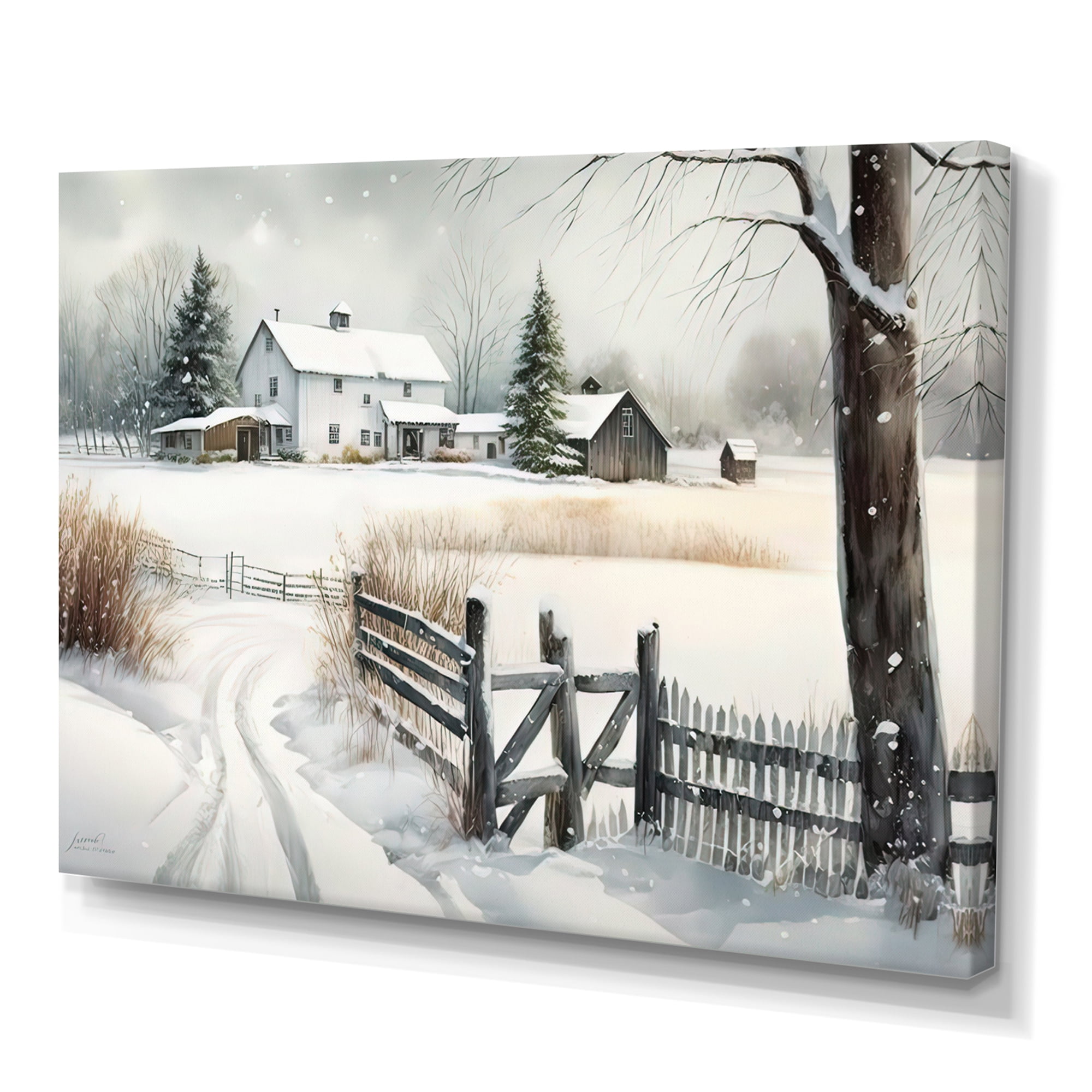 Designart Kentucky Farm In Winter Canvas Wall Art - Walmart.com