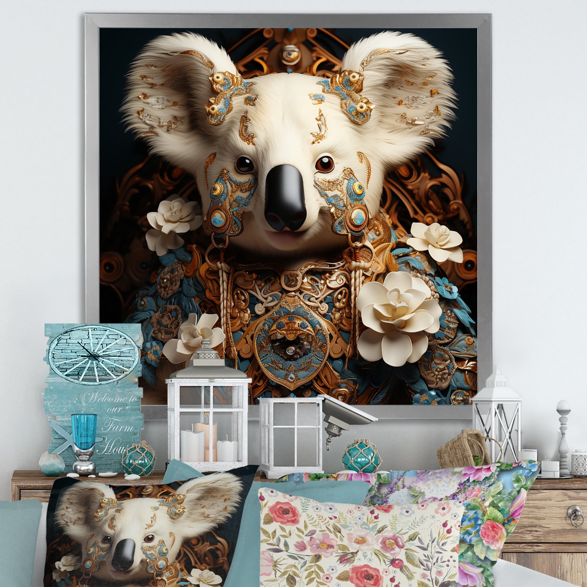 Designart "King Koala's Blossoms A Natural Beauty I" Animals Framed ...