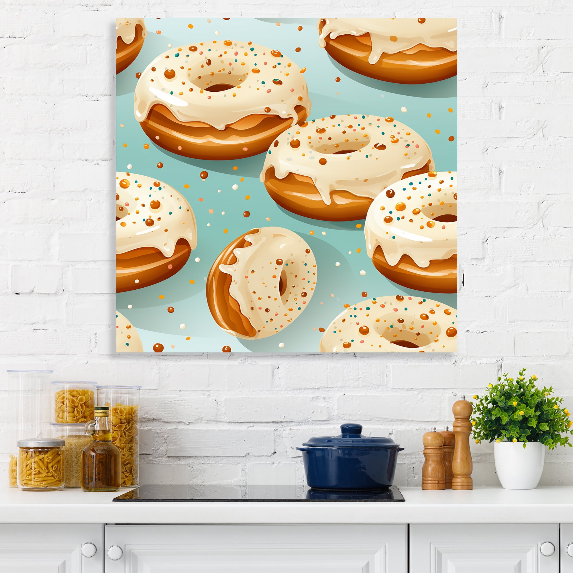 Designart "Kitchen Pattern Beige and Blue Doughnuts V" Fashion Wall Art ...