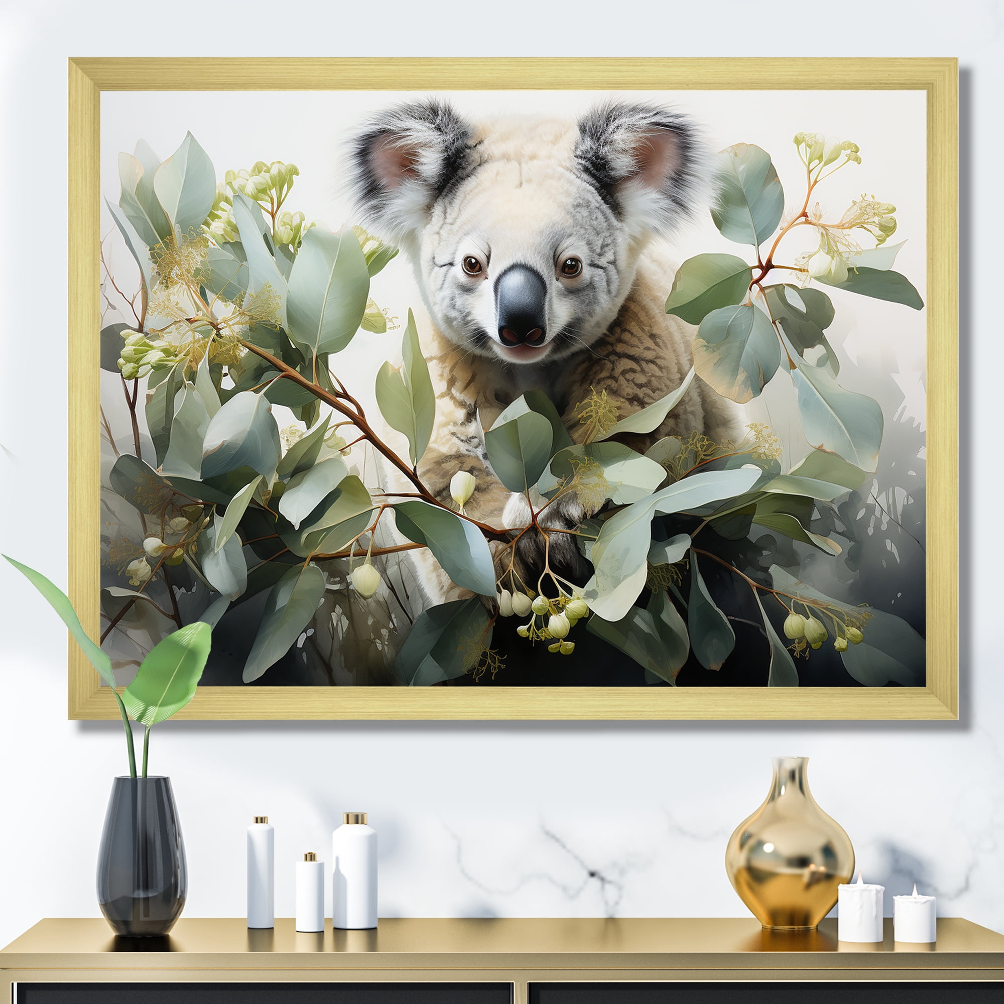 Designart "Koala Observing from Watercolor Tree III" Animals Framed ...