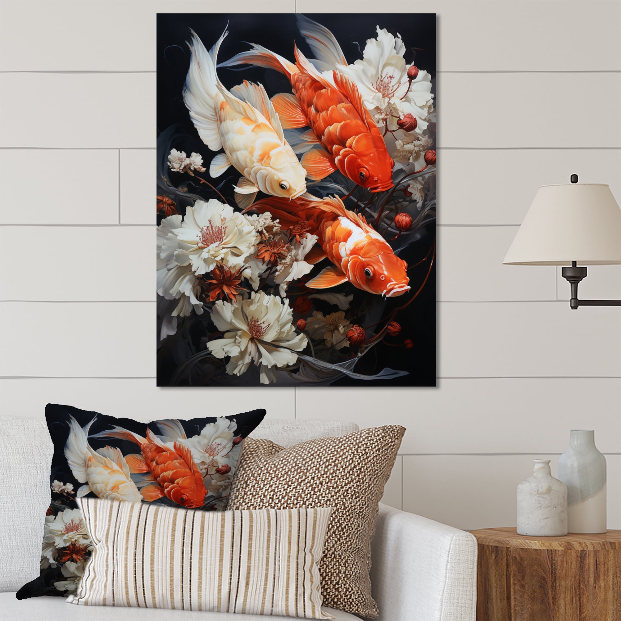 Designart "Koi Fish Fishing Contemporary wall art III" Animals Metal ...