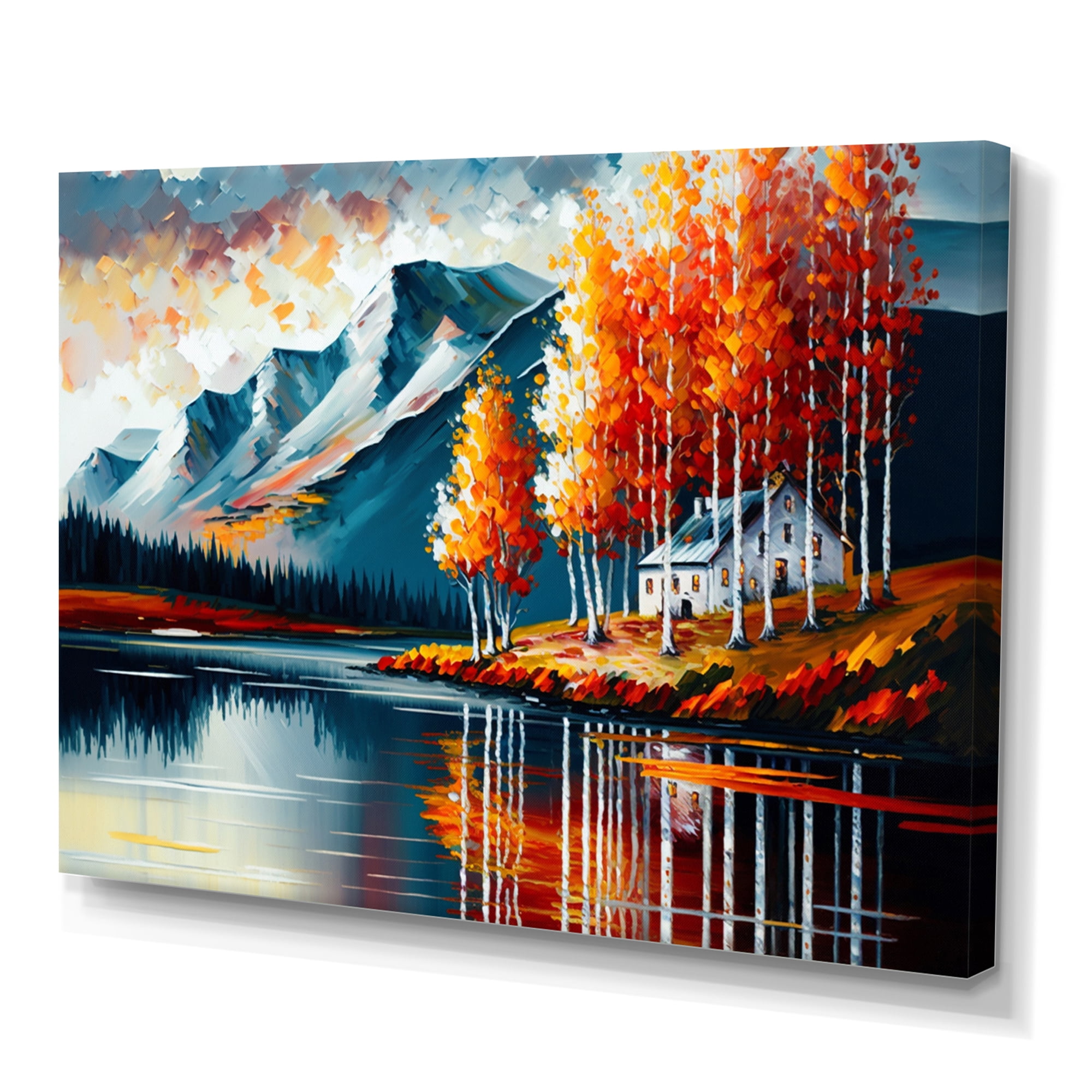 Designart Lake House Scenery In Fall V Canvas Wall Art - Walmart ...