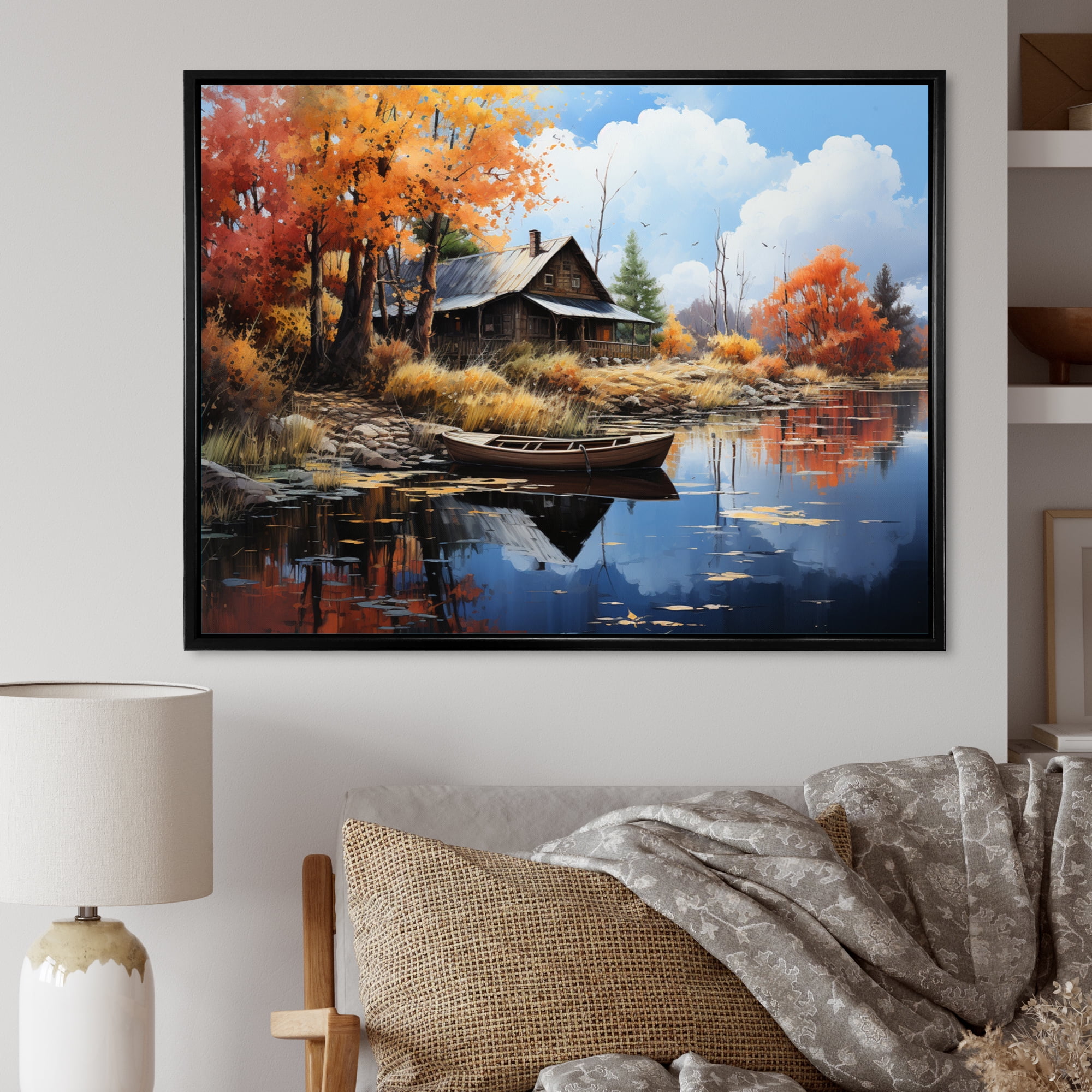 Designart "Lakehouse Lakeside Hideaway painting" Lake House Cottage ...