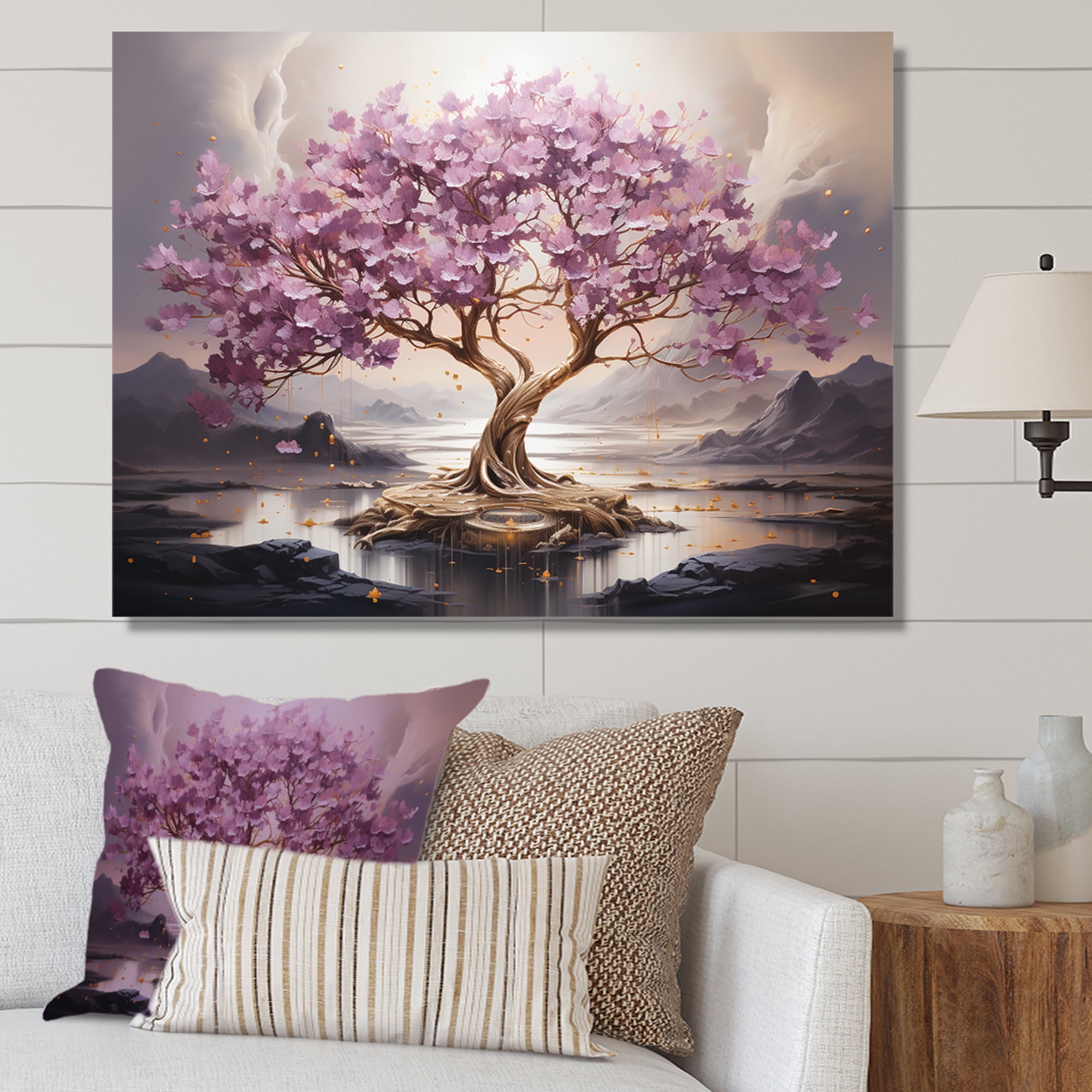 Designart "Lakeside Charm Purple Cherry Blossom Tree I" Extra Large ...