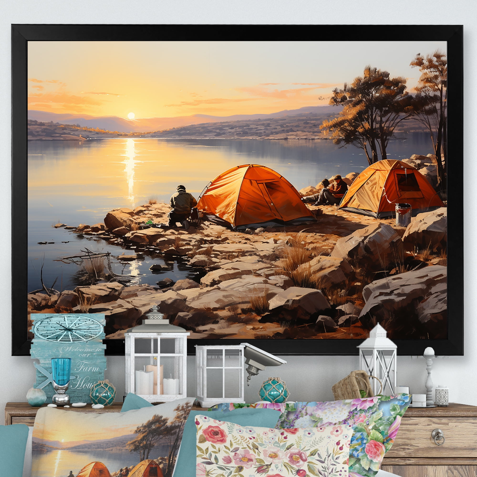 Designart "Lakeside Haven for Camping I" Landscapes Framed Wall Art ...