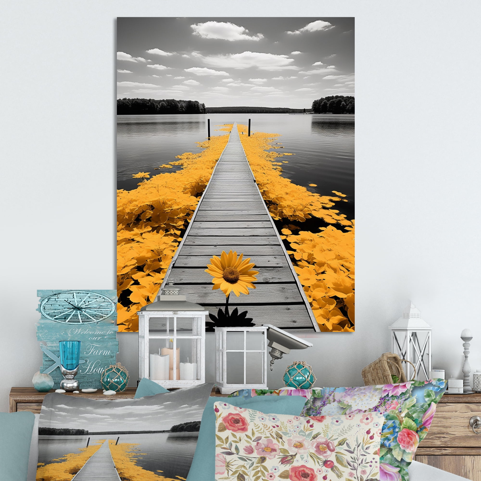 Designart "Lakeside Retreat Serenity by the Yellow Grey Lake I" Cottage ...