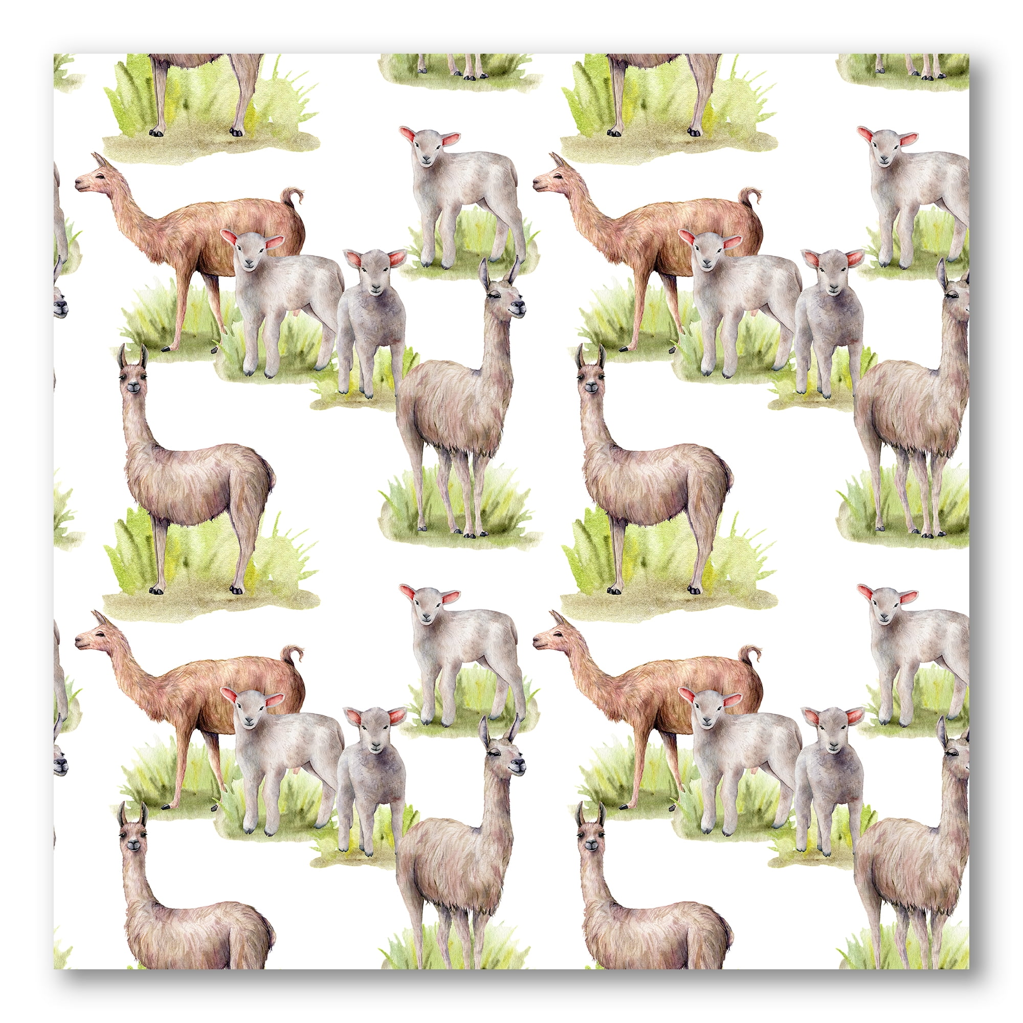 Designart ' Lambs and Lamas On A Green Meadow ' Farmhouse Canvas Wall ...