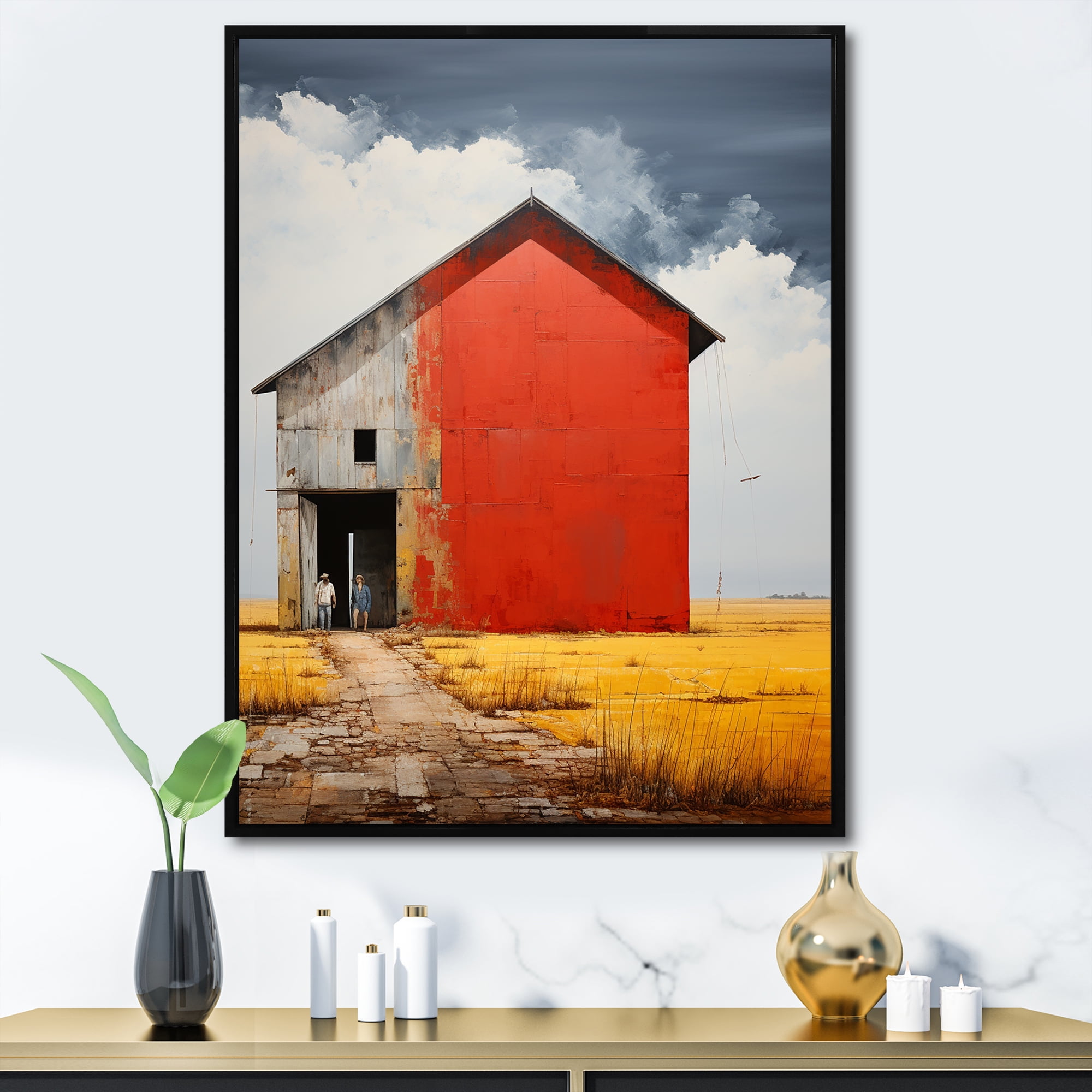 Designart "Landscape Barns Rural Collage IV" Farmhouse Floater Framed ...