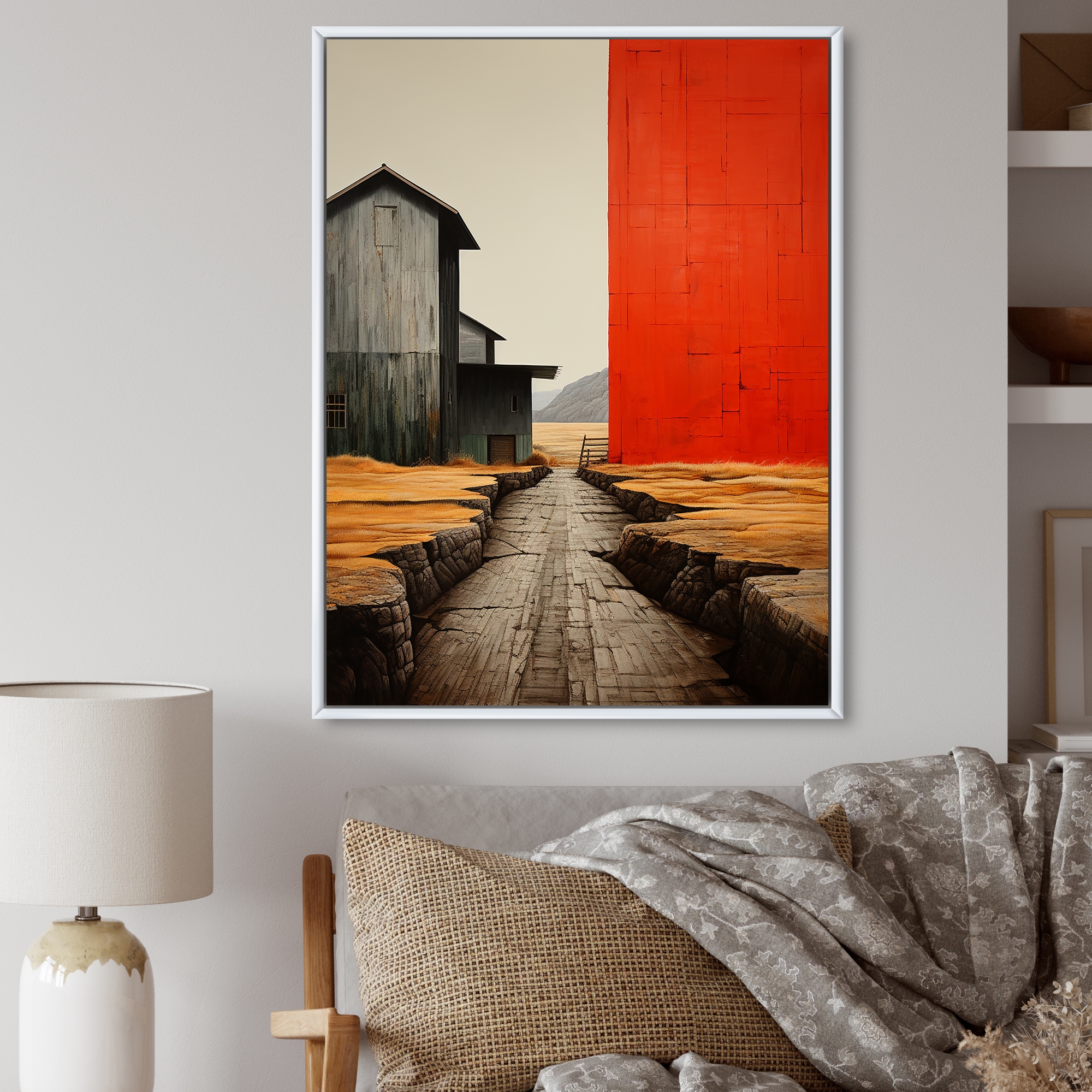 Designart "Landscape Barns Rural Collage V" Farmhouse Floater Framed ...