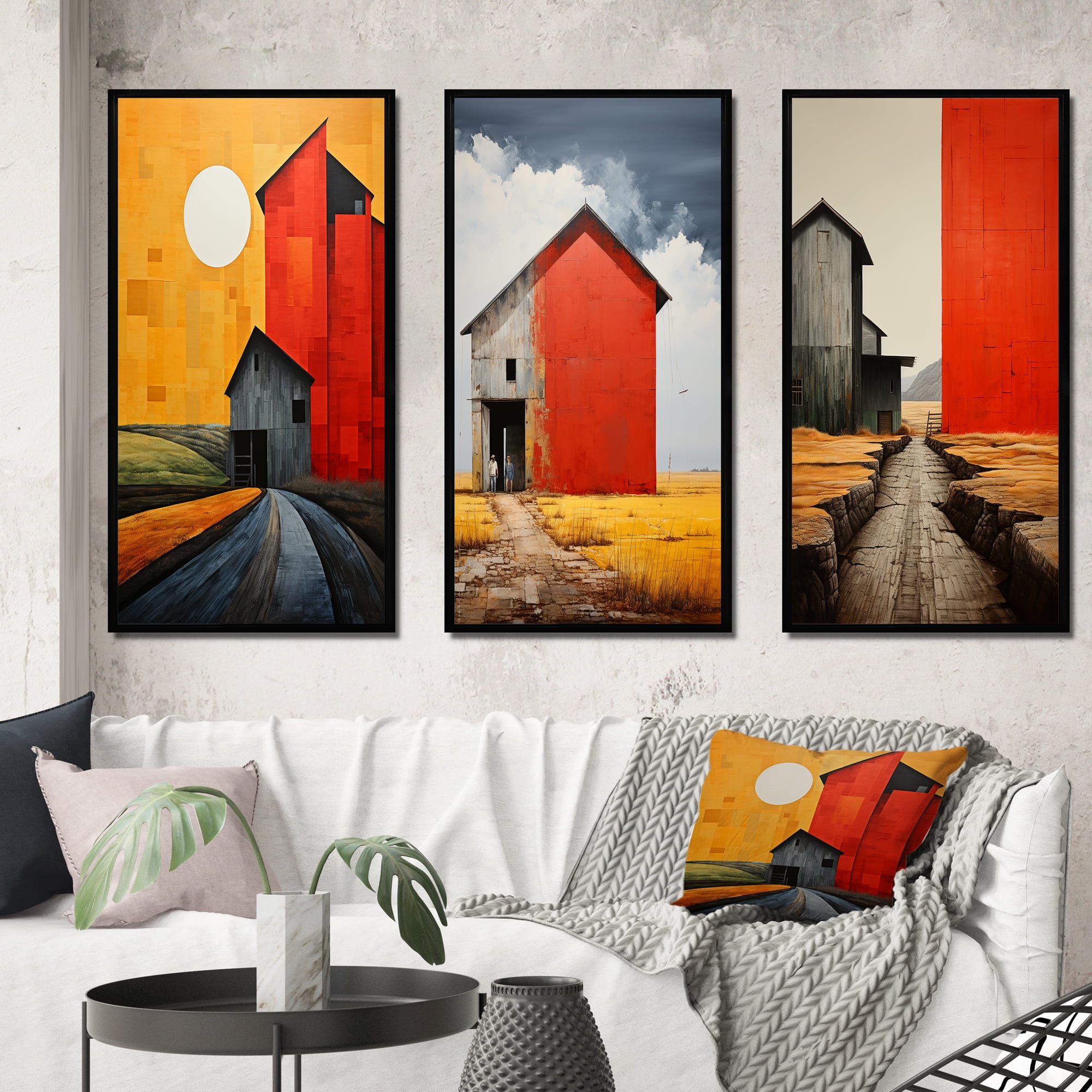 Designart "Landscape Barns Rural Collage VI" Farmhouse Framed Wall Art ...