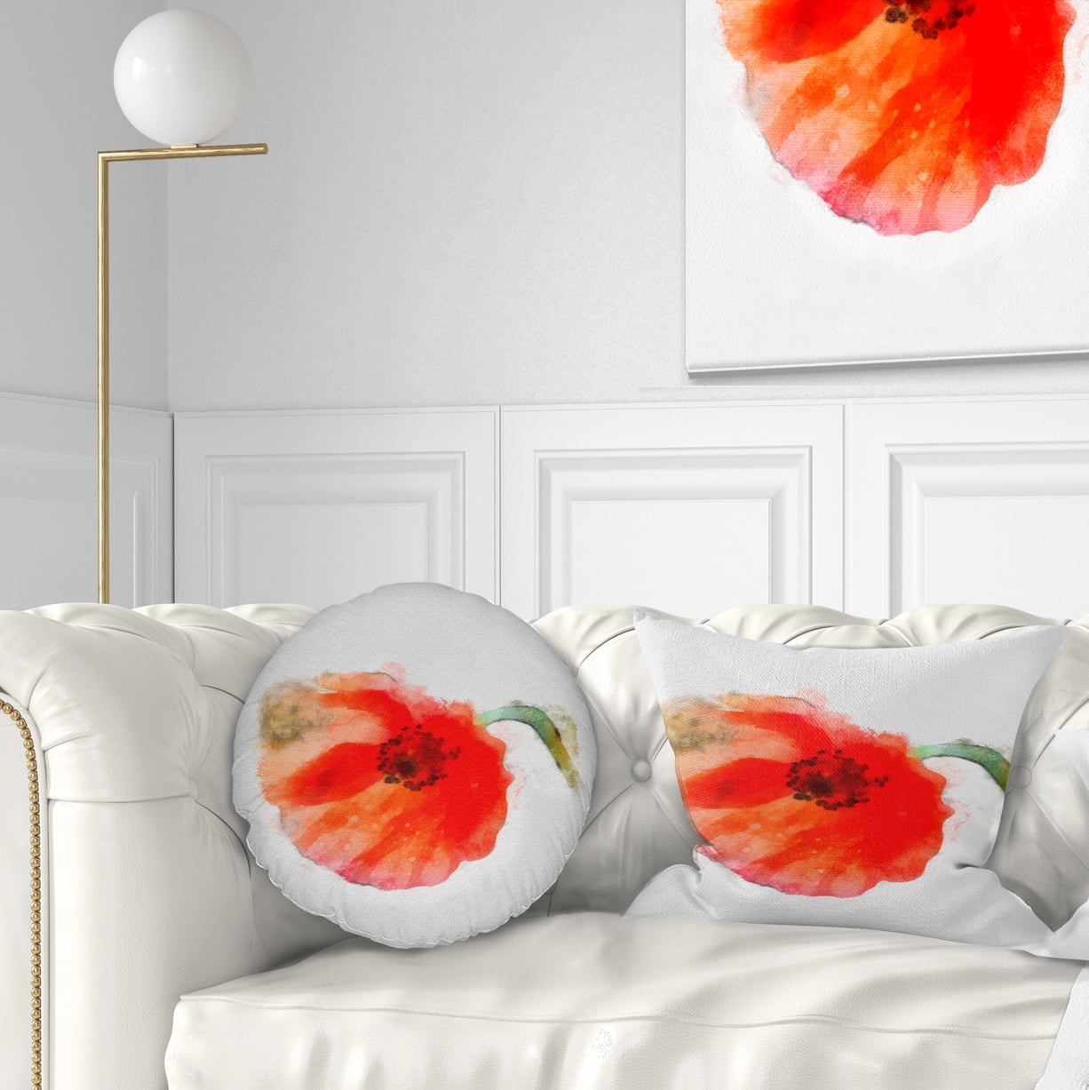 Designart Large Red Poppy on White Back - Flower Throw Pillow - 12x20 ...