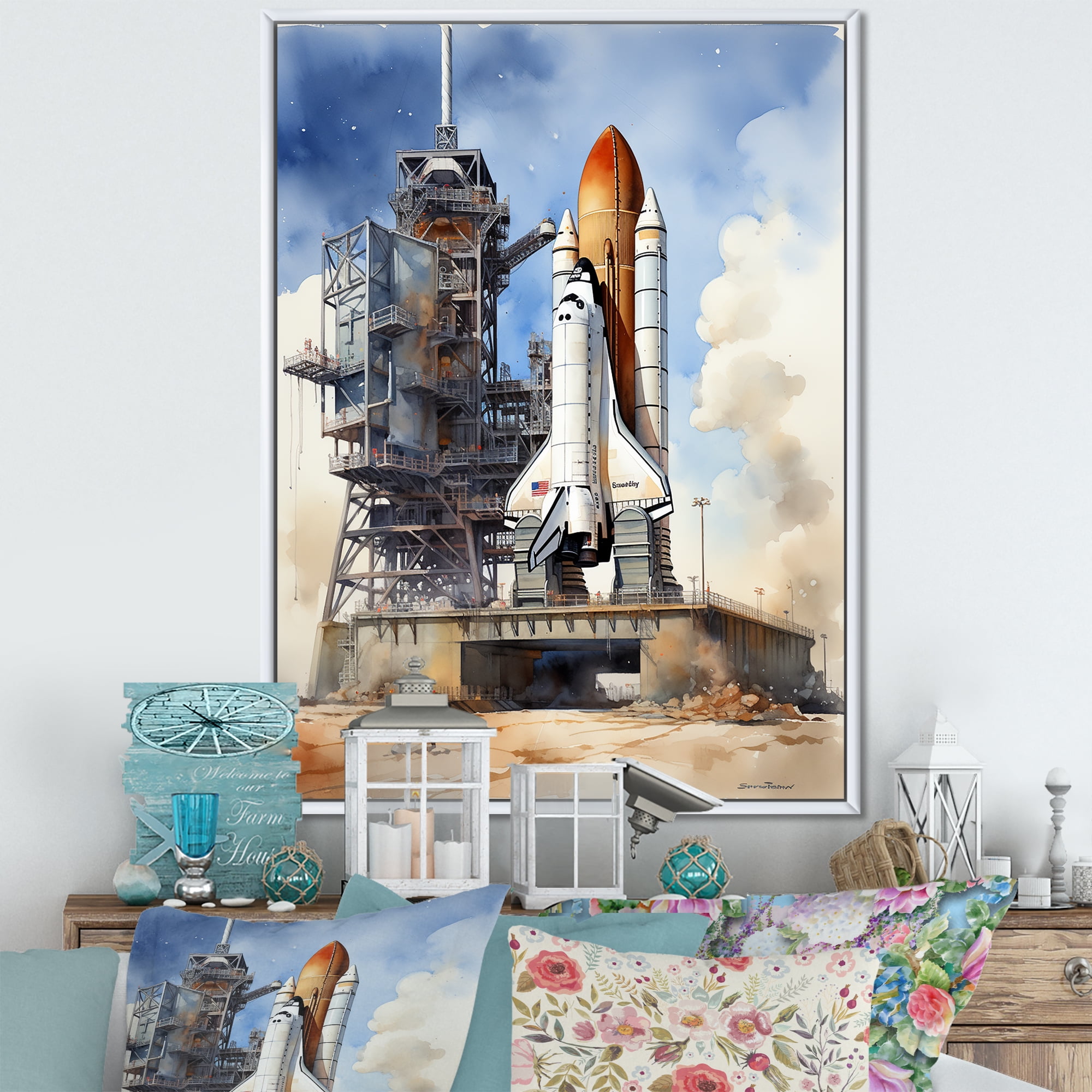Designart "Launch of the Space Shuttle I" Space Shuttle Floater Framed ...