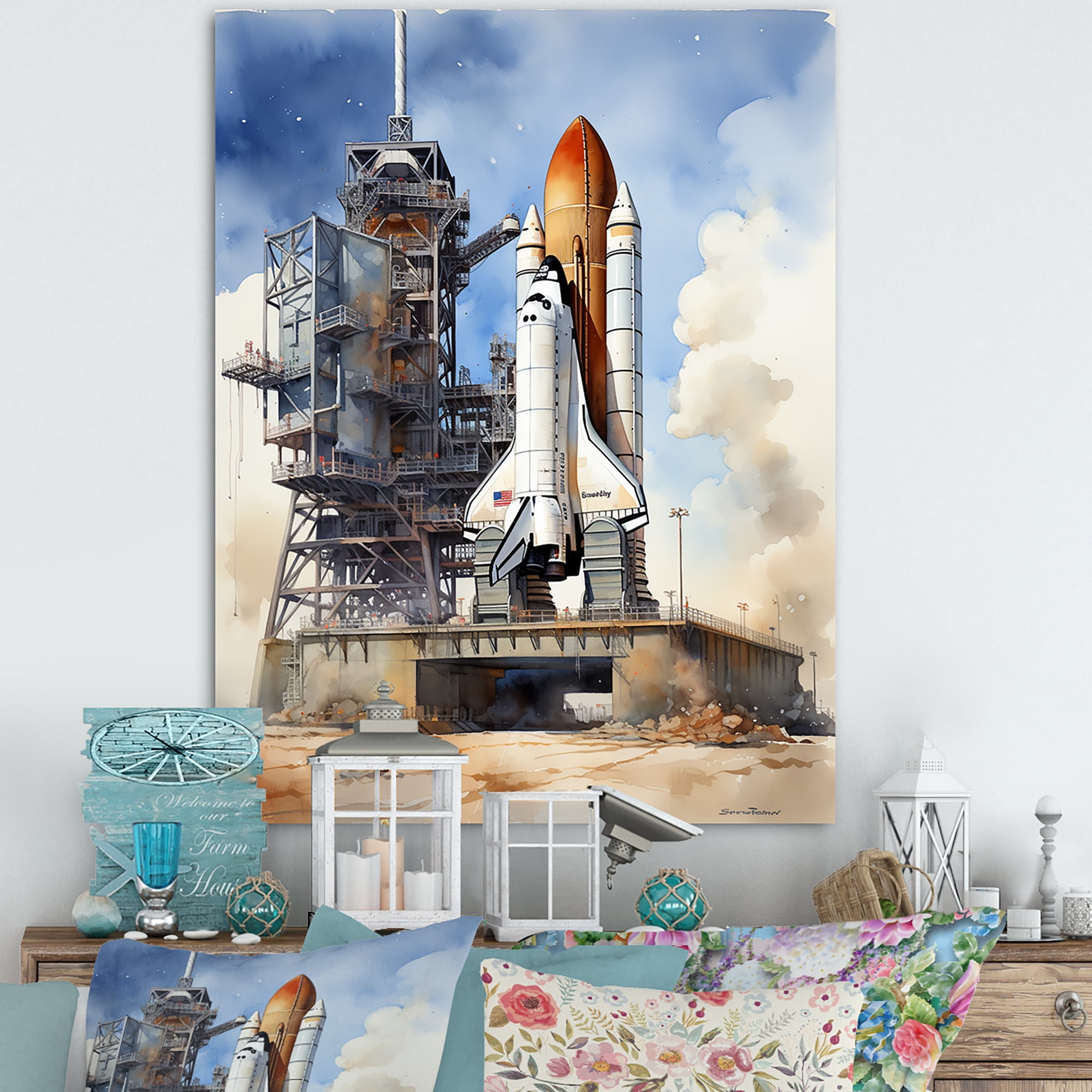 Designart "Launch of the Space Shuttle I" Space Shuttle Wall Decor ...