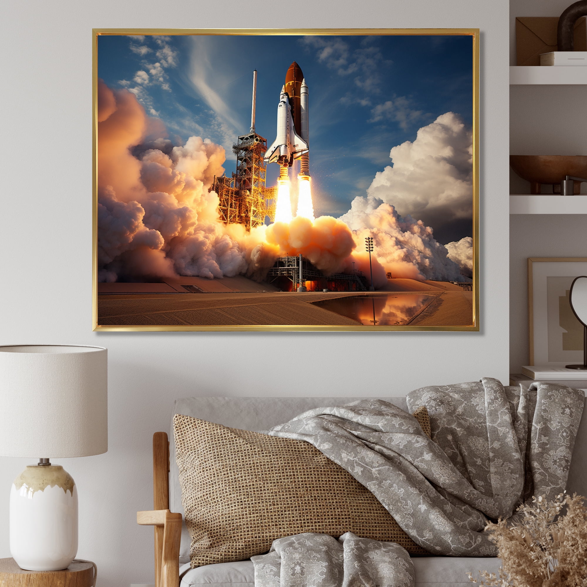 Designart "Launch of the Space Shuttle II" Space Shuttle Floater Framed ...