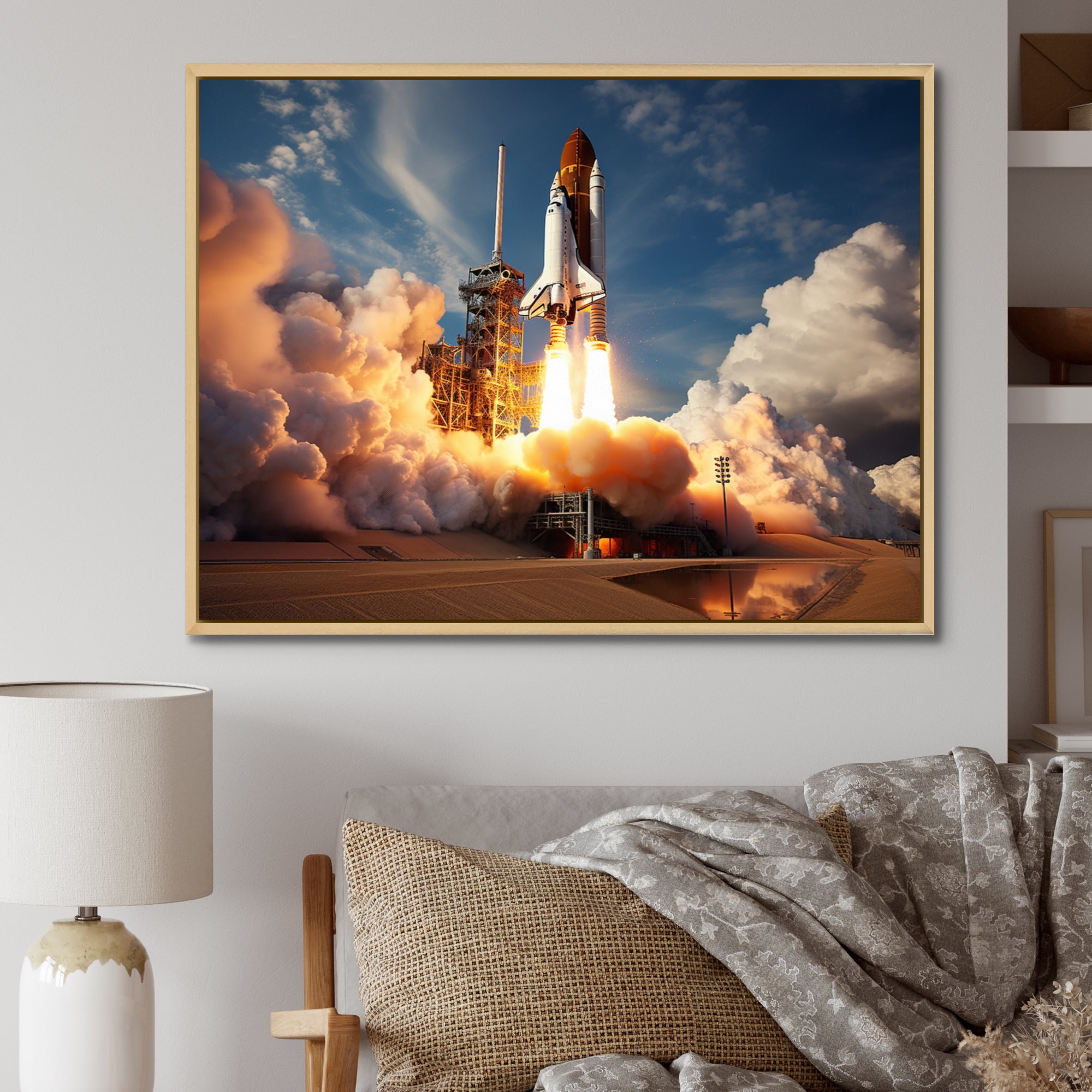 Designart "Launch of the Space Shuttle II" Space Shuttle Floater Framed ...