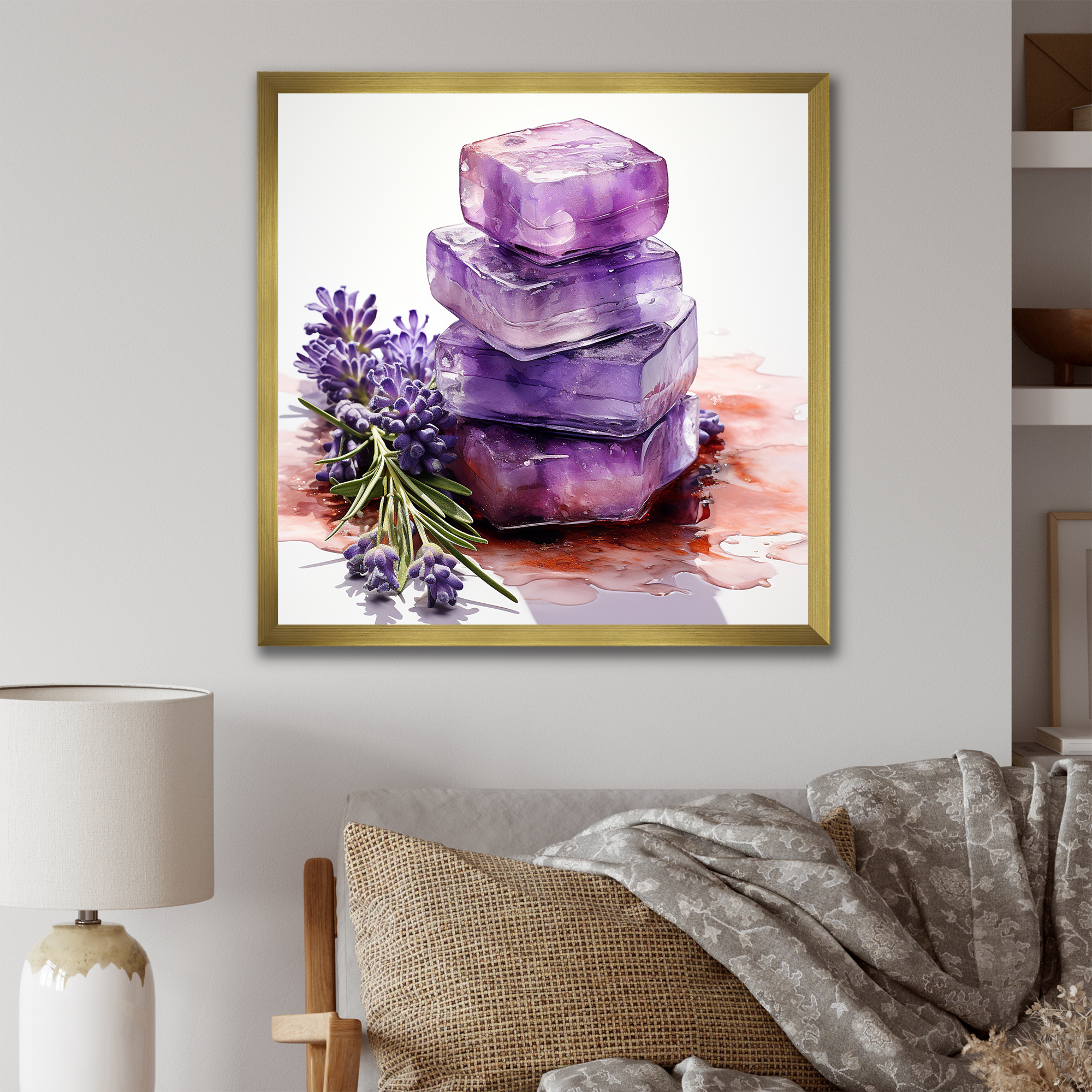 Designart "Lavender Soap for the Bathroom in Purple III" Floral Framed ...