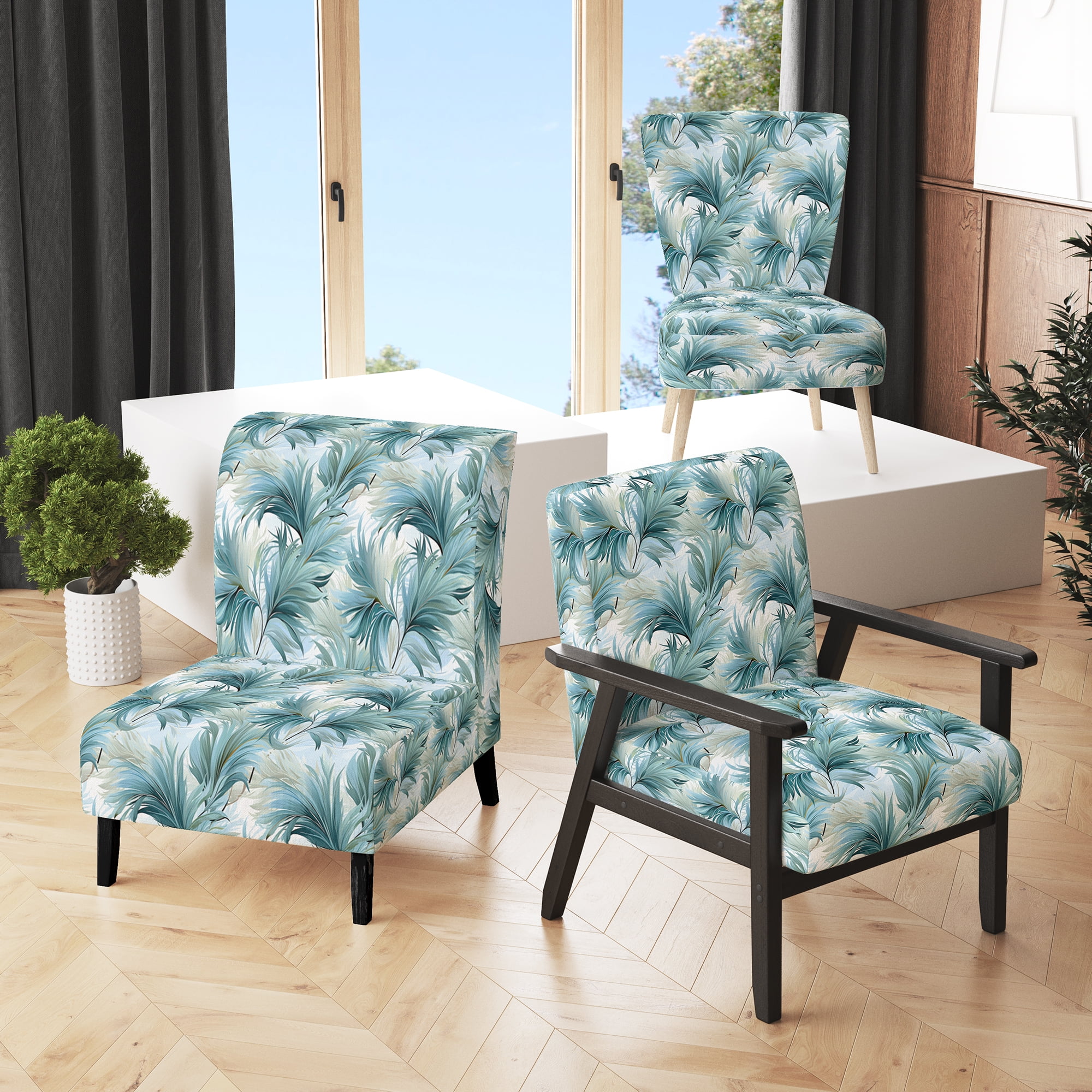 Designart "Leaves Neutral Color Floral" Upholstered Tropical Accent ...