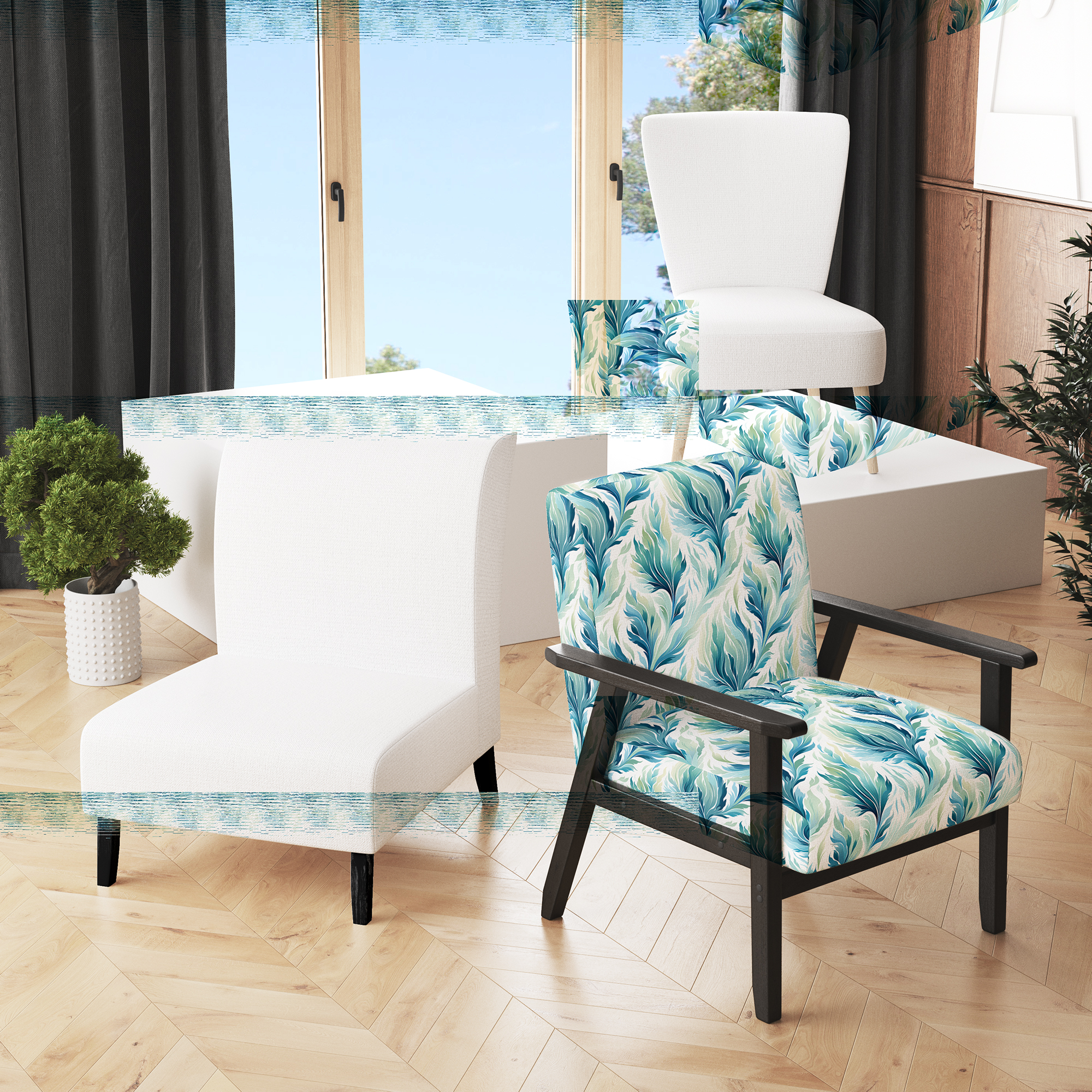 Designart "Leaves Neutral Color Floral" Upholstered Victorian Accent ...