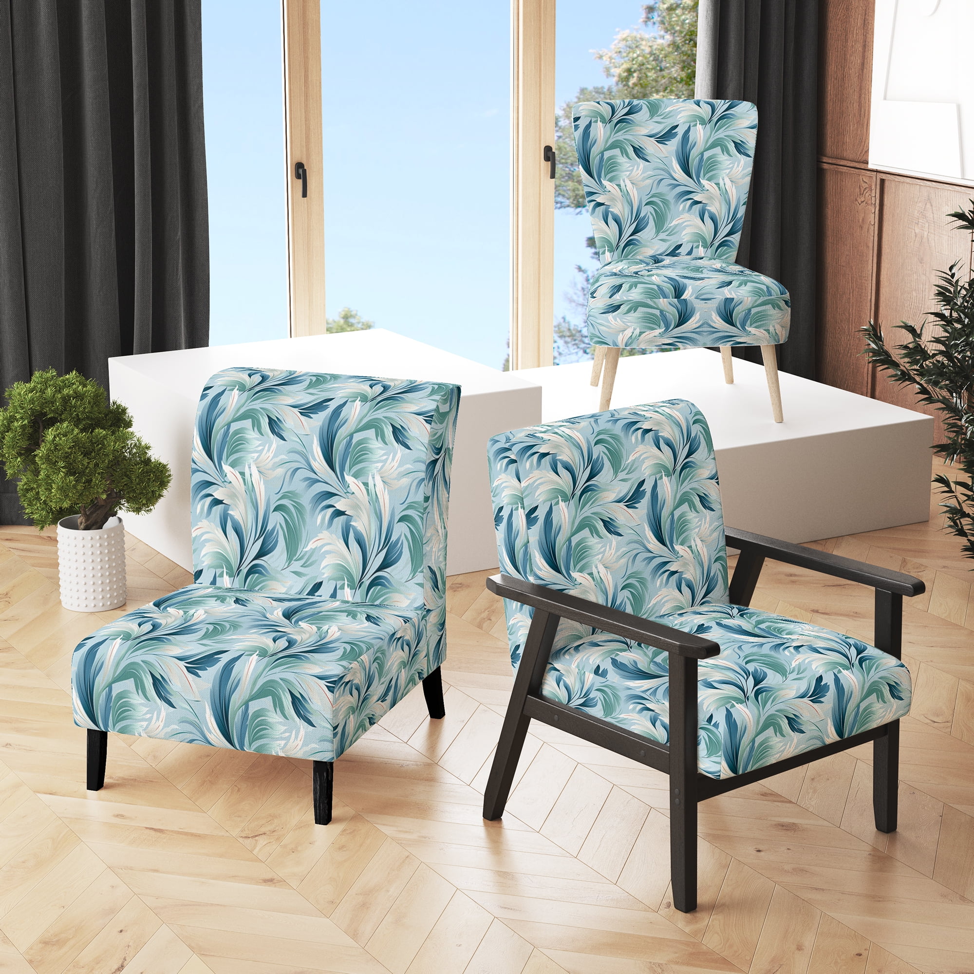 Designart "Leaves Neutral Color Flowers" Upholstered Tropical Accent ...