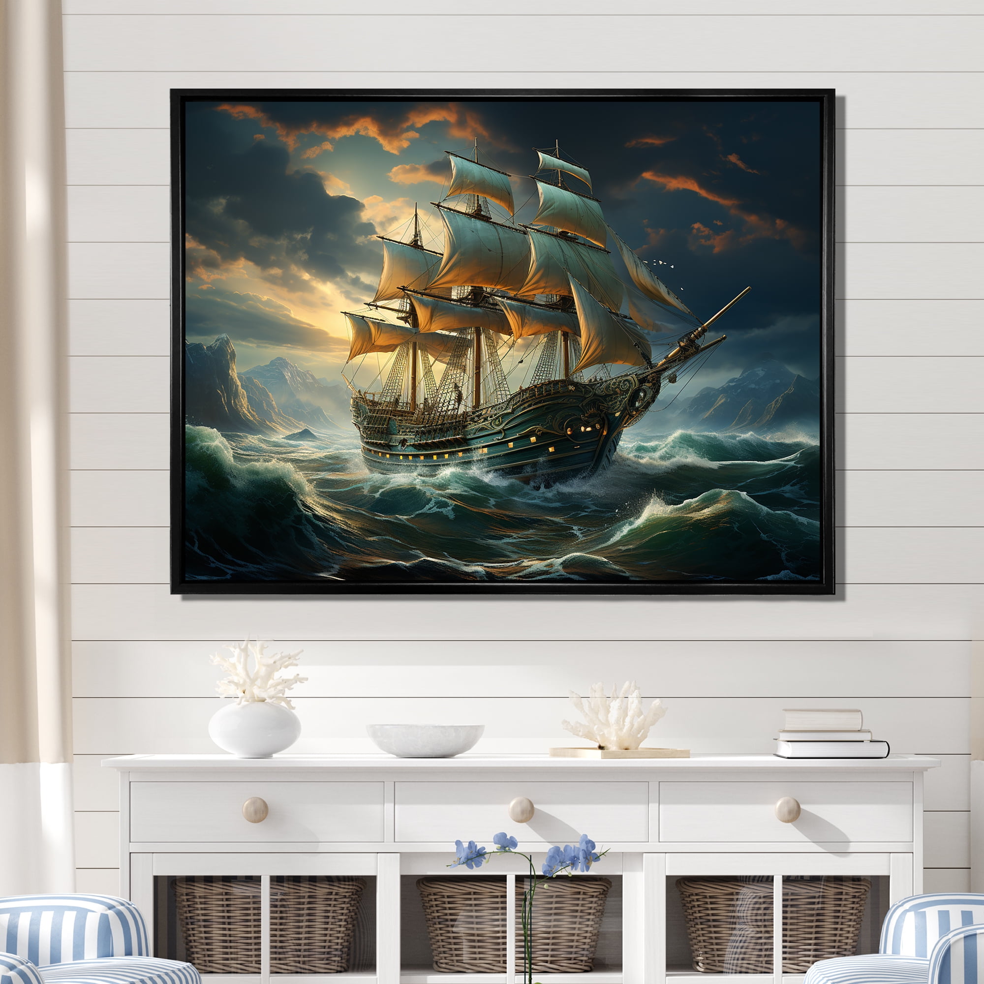Designart "Legacy of the Seas Pirate Ship I" People Framed Wall Art ...
