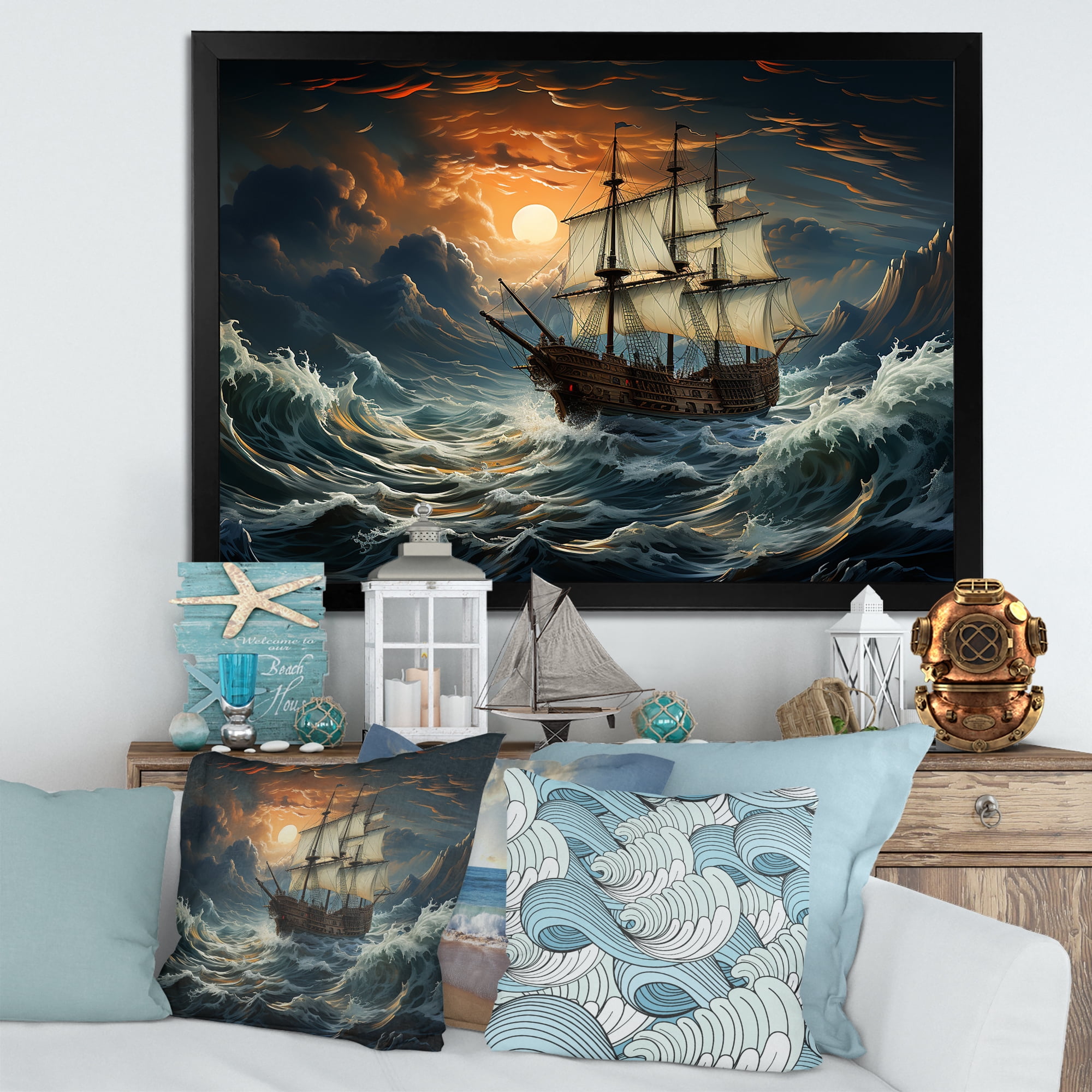 Designart "Legacy of the Seas Pirate Ship II" People Framed Wall Art ...