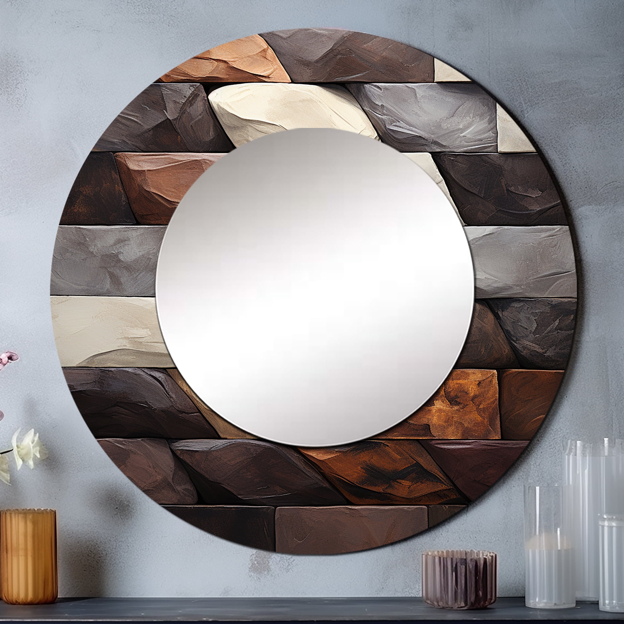 Designart "Legume Rock Mosaic I" Stone Geode Rund Mirror For Wall Decor ...