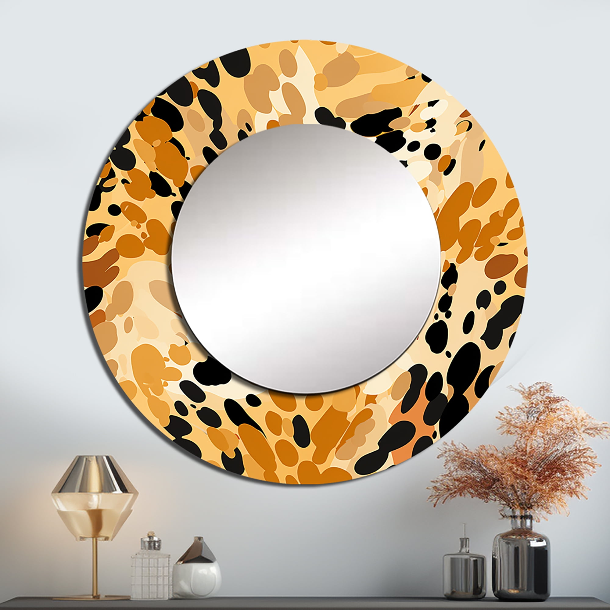 Designart "Leopard Journey" Animal Print Rund Mirror For Wall Decor ...