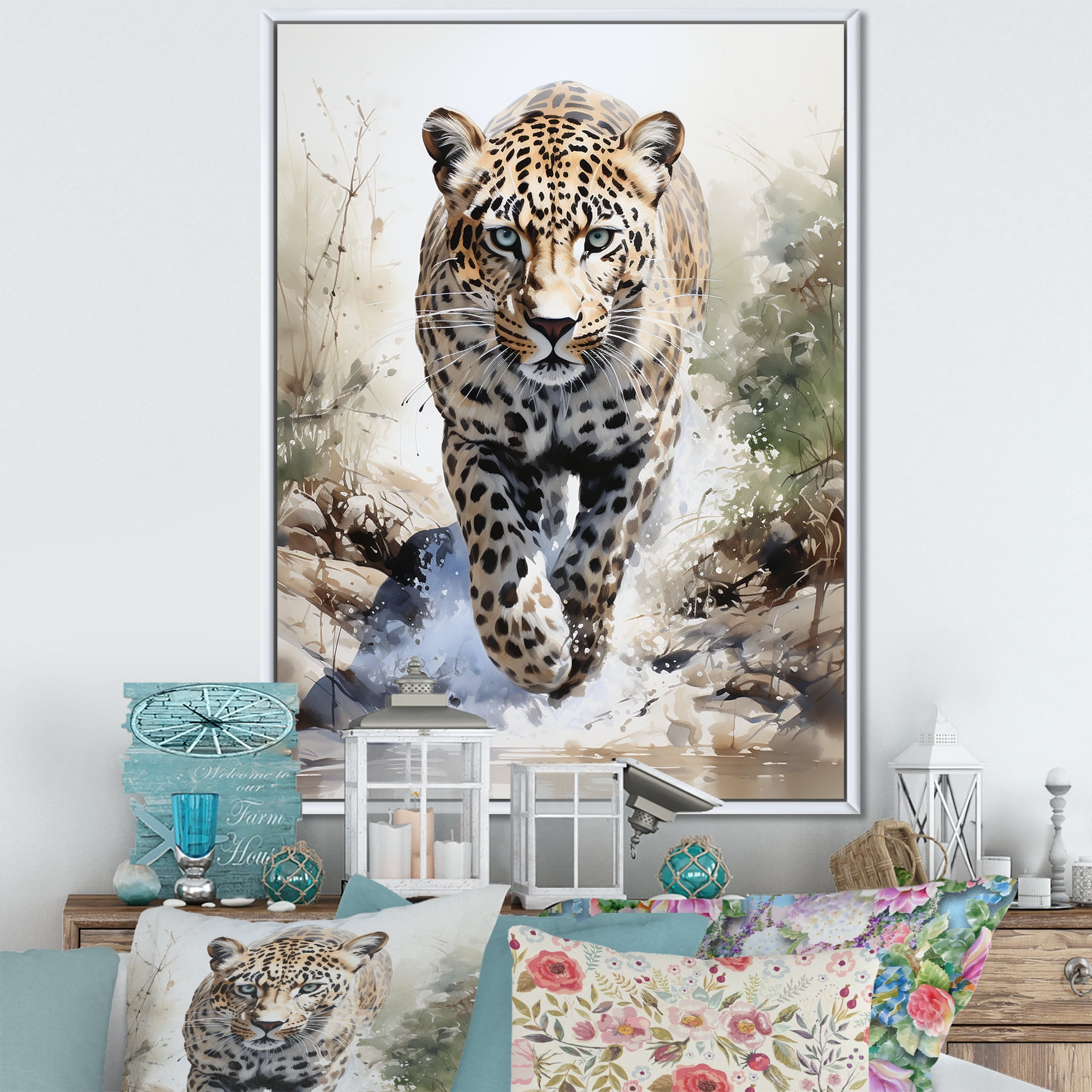 Designart "Leopard gracefulness In Africa" Animals Floater Framed Wall ...